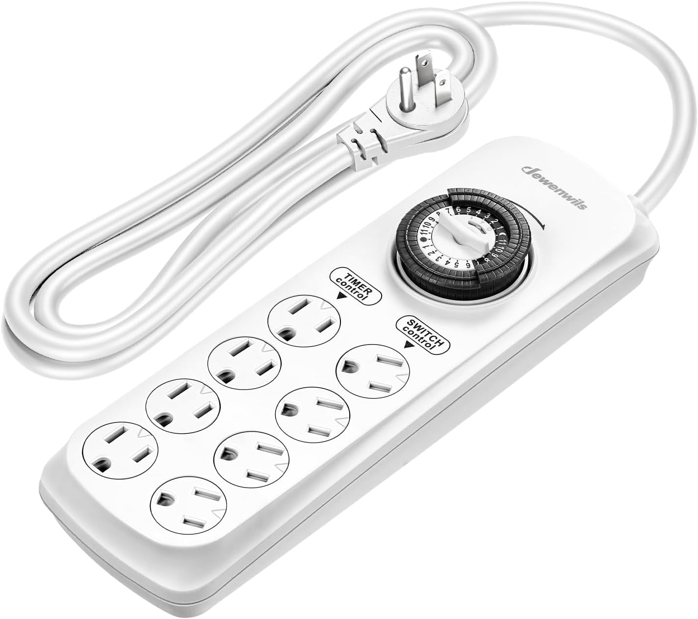 Unbranded Mechanical Timer Power Strip with 8 Outlets, Flat Plug, 6ft ...