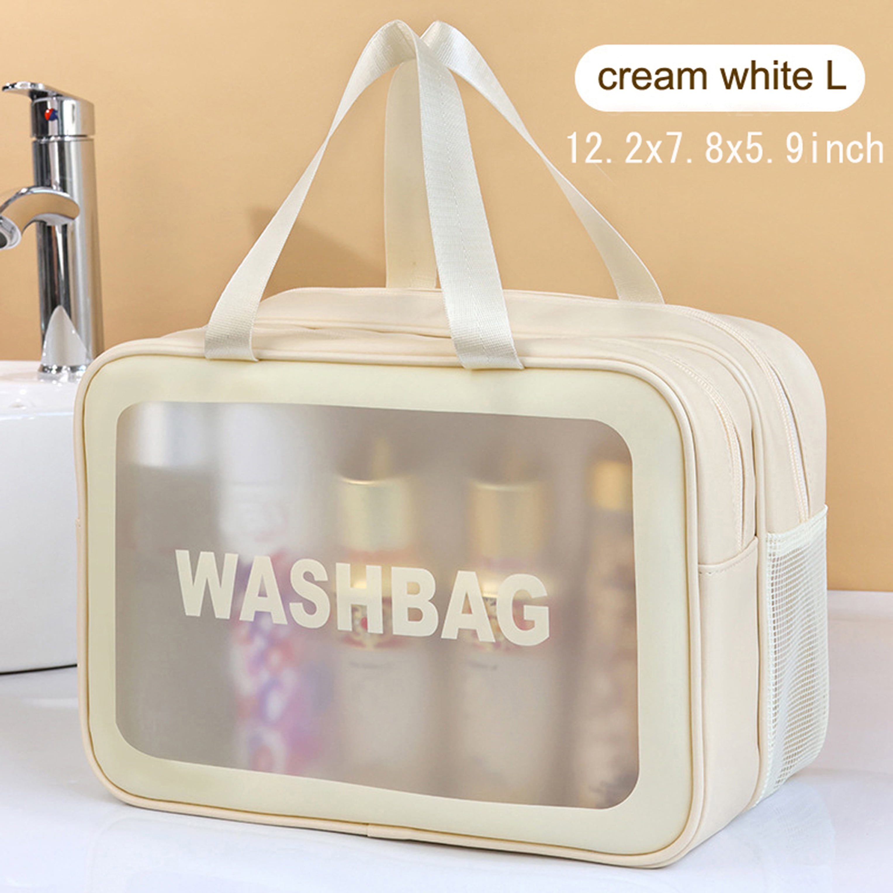 Jitty Waterproof Adult Cosmetic Toiletry Bag with Zipper, Cream White ...