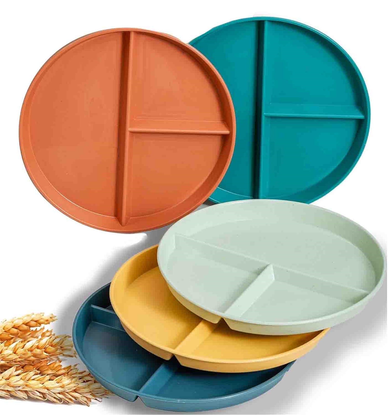 Unbreakable Divided Dinner Plate,Bexikou 5 Pack Wheat Straw Plates 9 ...