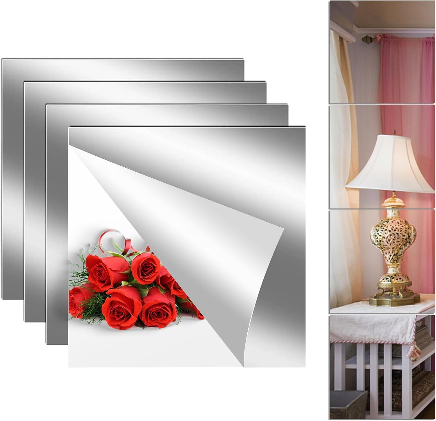 Unbreakable Full Body Mirror Tiles, 4PCS 10”x10” Stick on Mirrors for ...