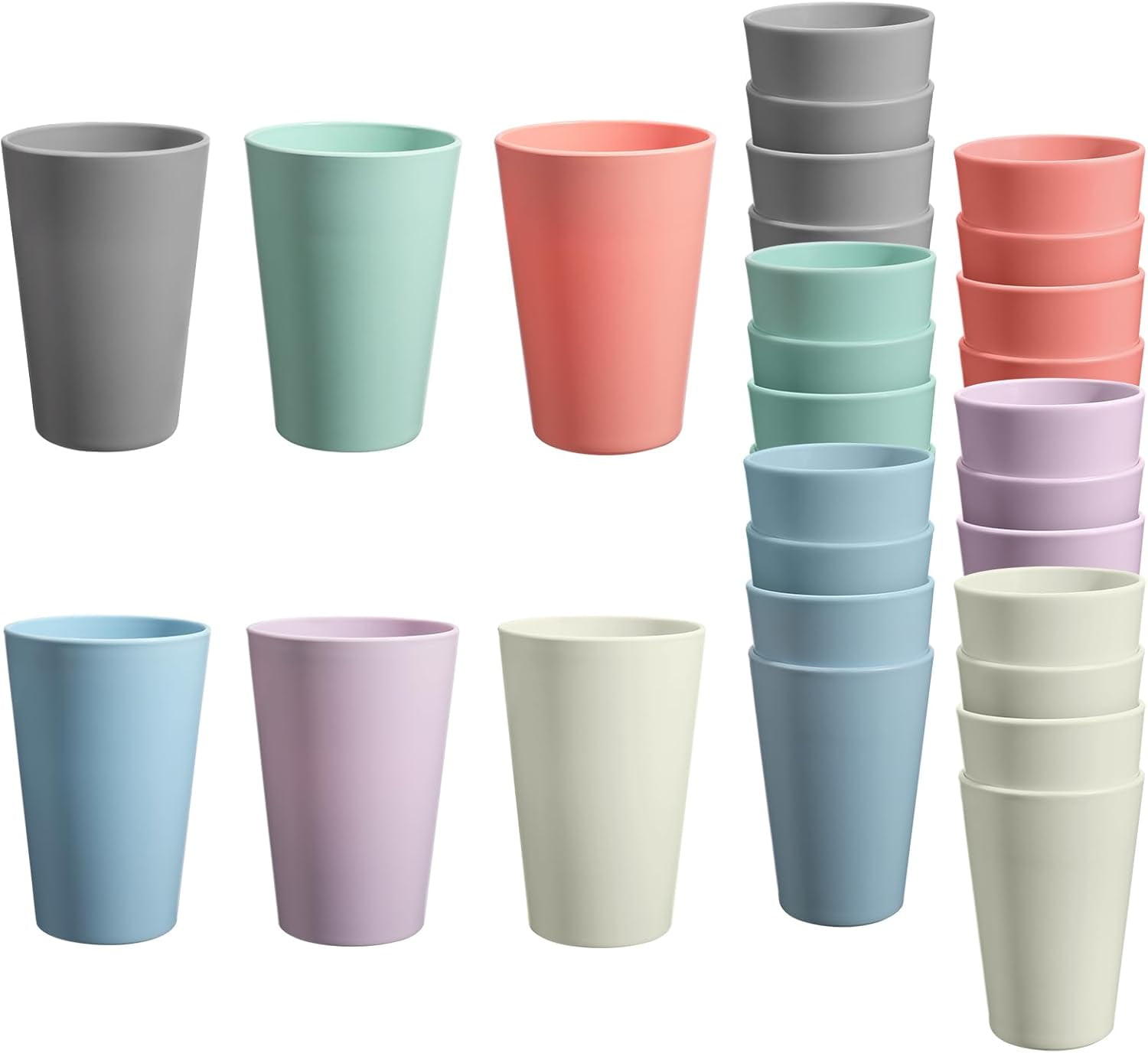 Unbreakable Plastic Cups Set, 20 oz Reusable Plastic Cups, Stackable ...