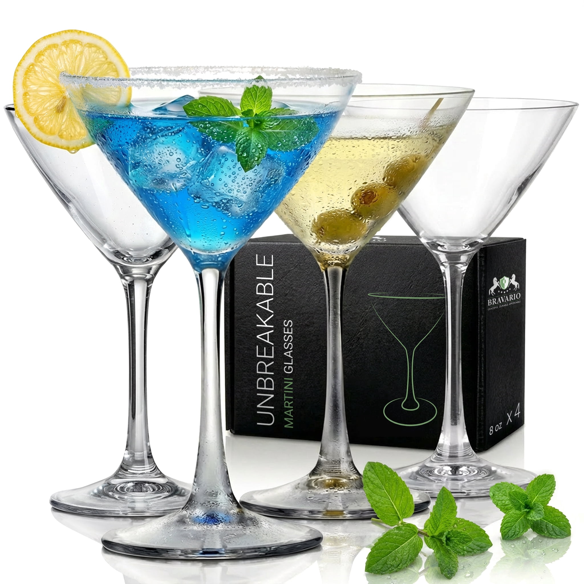 Bravario Unbreakable 8 oz Plastic Martini Glasses, Shatterproof ...