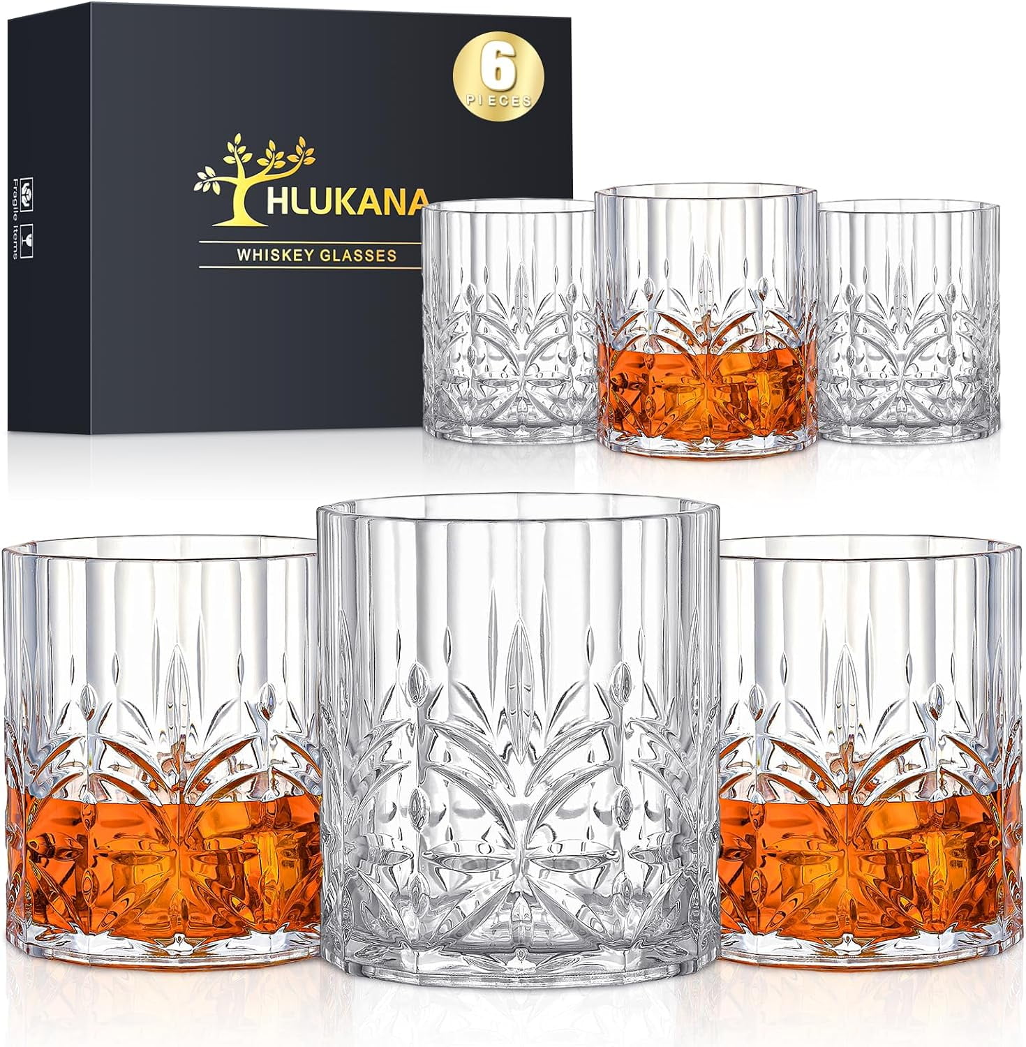 Unbreakable Plastic Whiskey Glasses Set of 6, 14 Oz Old Fashioned ...