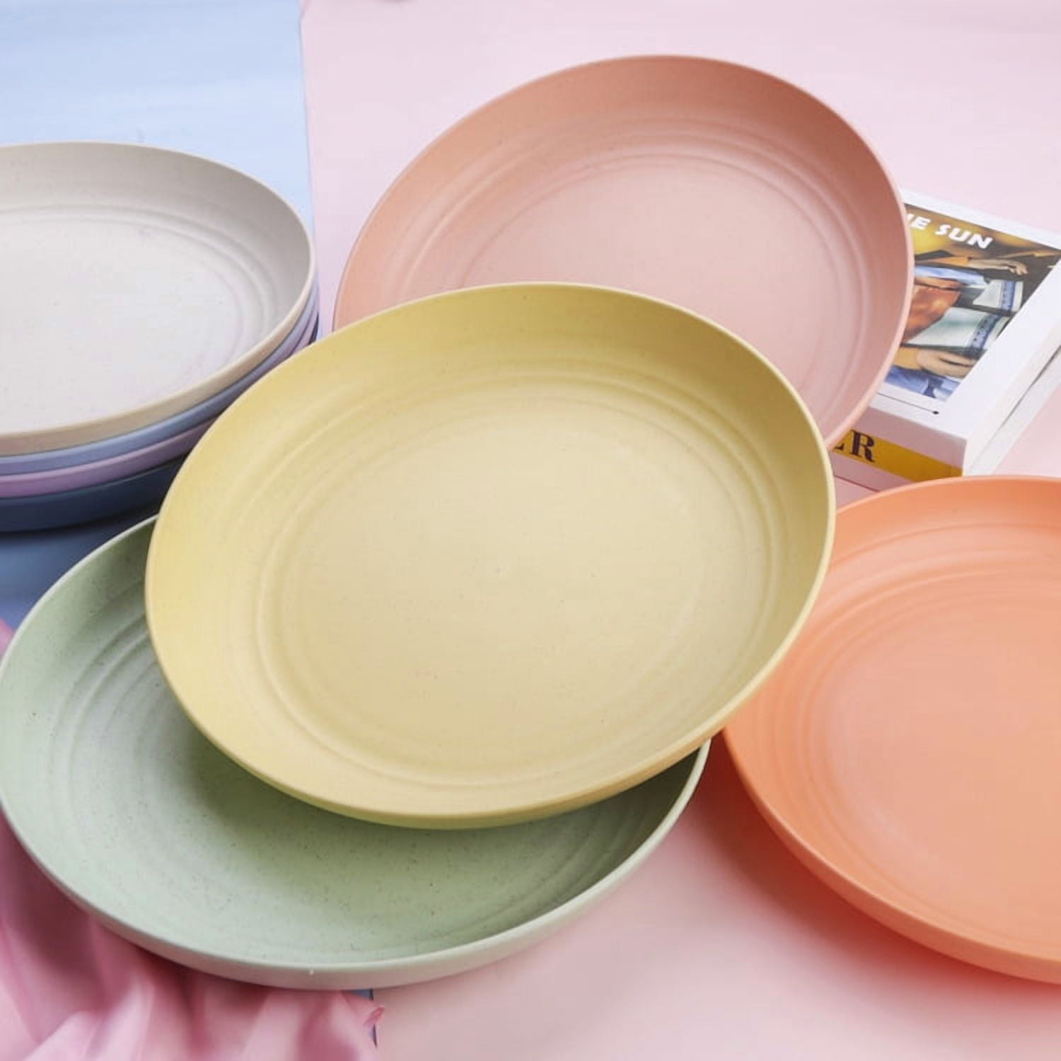 Unbreakable Wheat Straw Plates 9 Inch, Reusable Lightweight Deep Plates ...