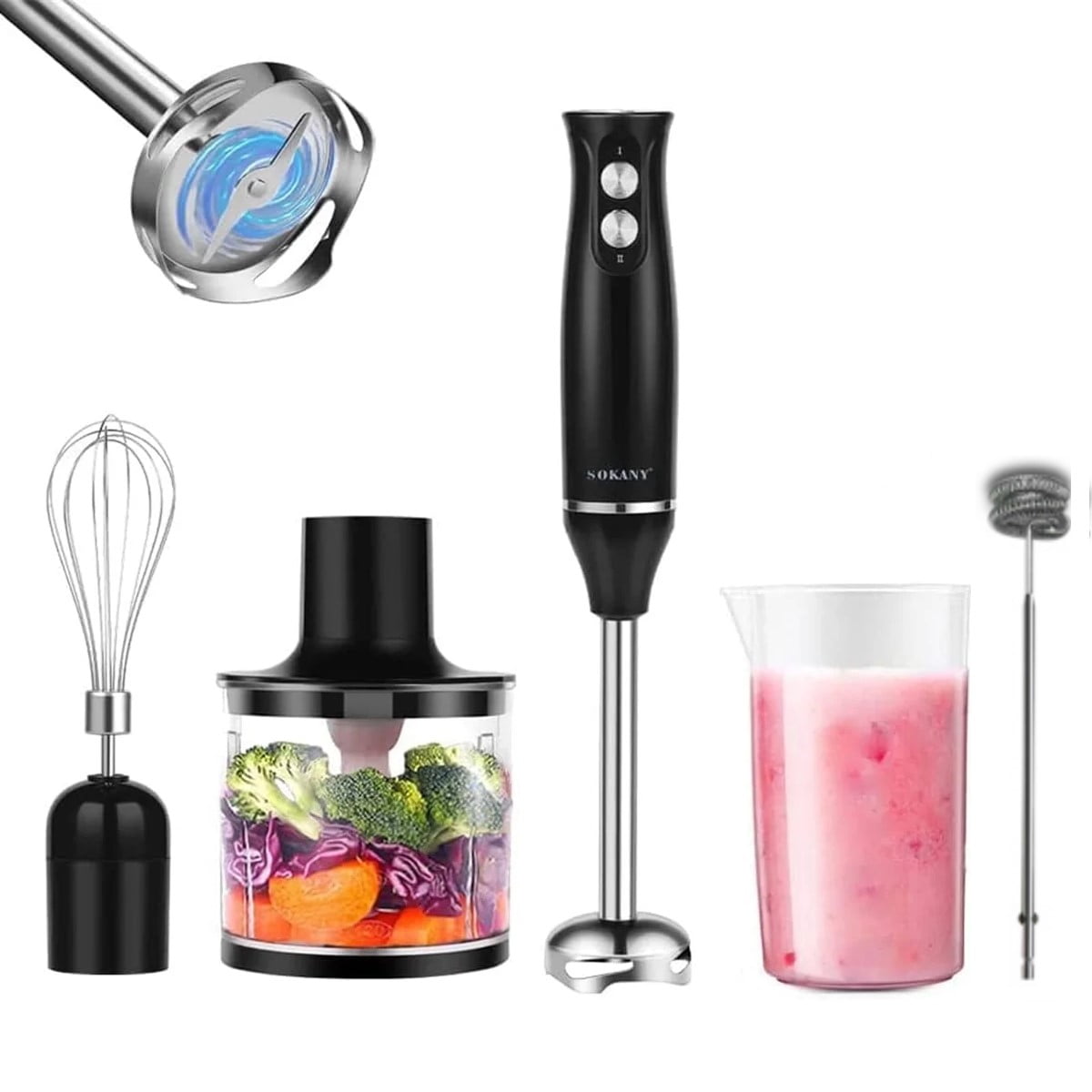 Uncahome Immersion Hand Blender 5-in-1, 2-Speed Mixer, Chopper, Beaker ...