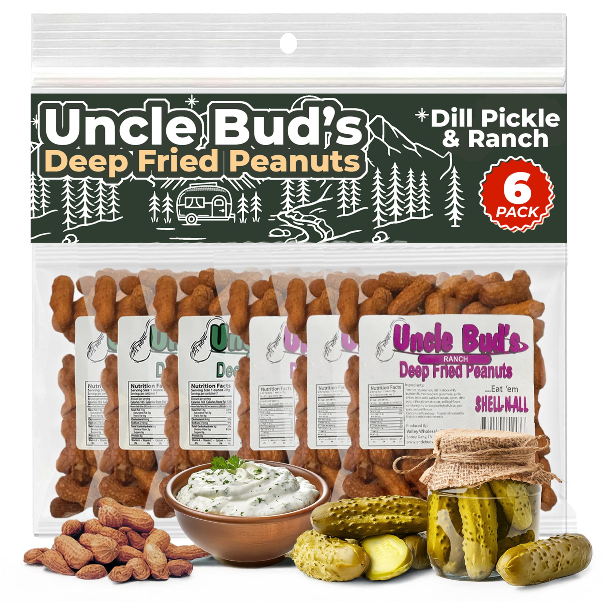 Uncle Bud's Deep Fried SBF3 Peanuts Variety Pack (6-Pack) | Pickle & Ranch Flavored Peanuts in ...