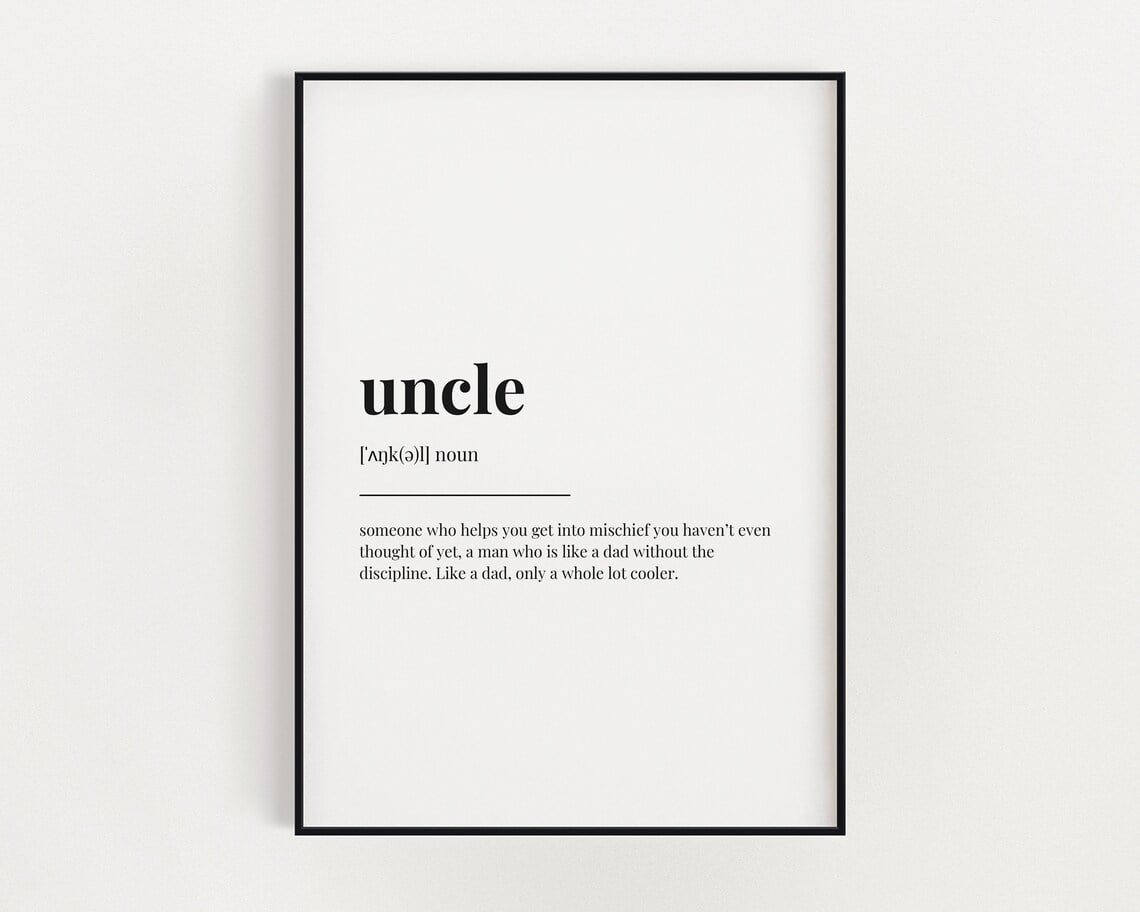 Uncle Definition Print, Wall Art Print, Uncle Print, Gift From Niece ...