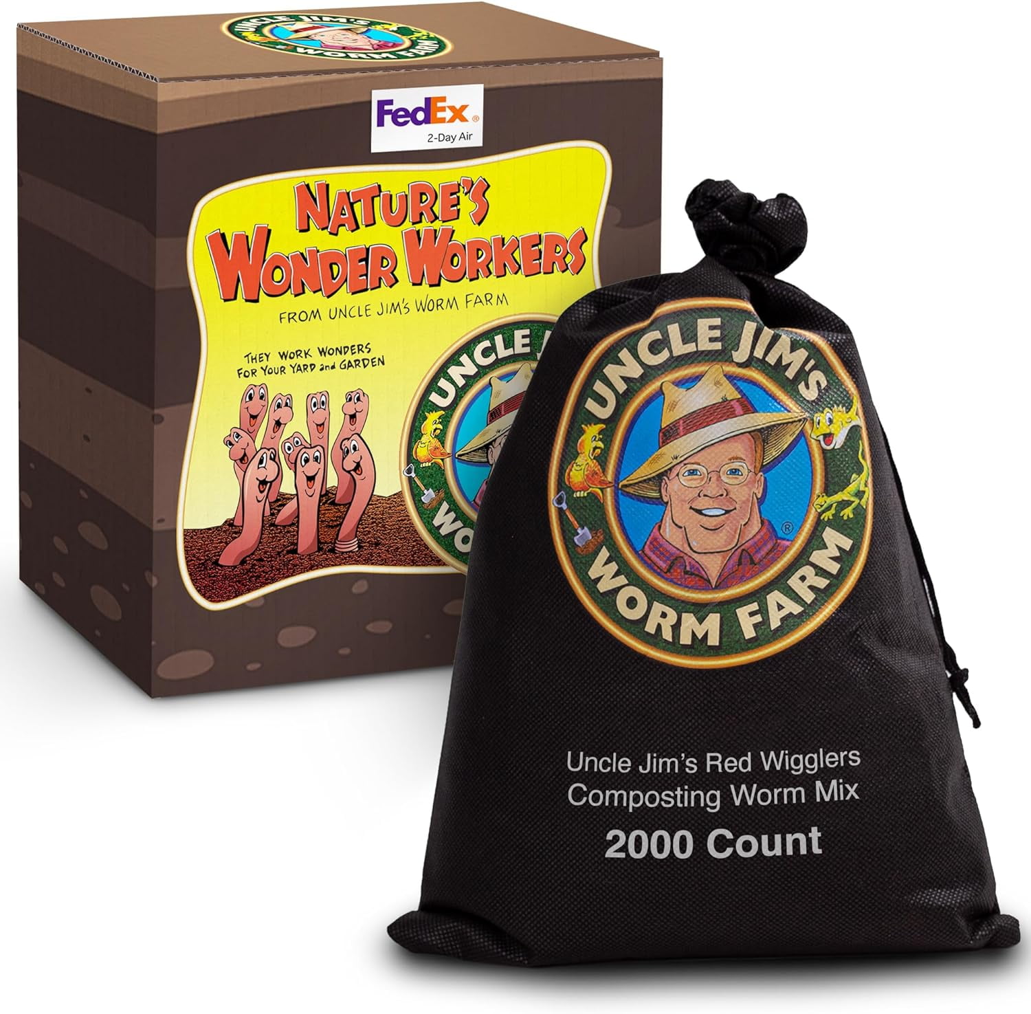 Uncle Jim's Worm Farm 2000 Count Red Wiggler Composting Worms Mix for ...