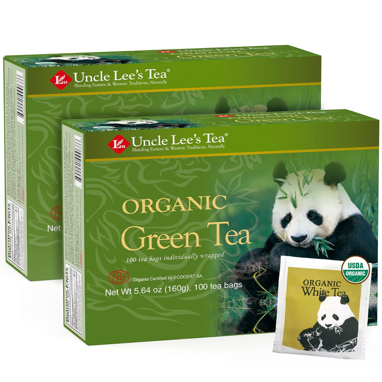 Uncle Lee'S Organic Green Tea 100 Tea Bags 2-Pack With + White Tea ...