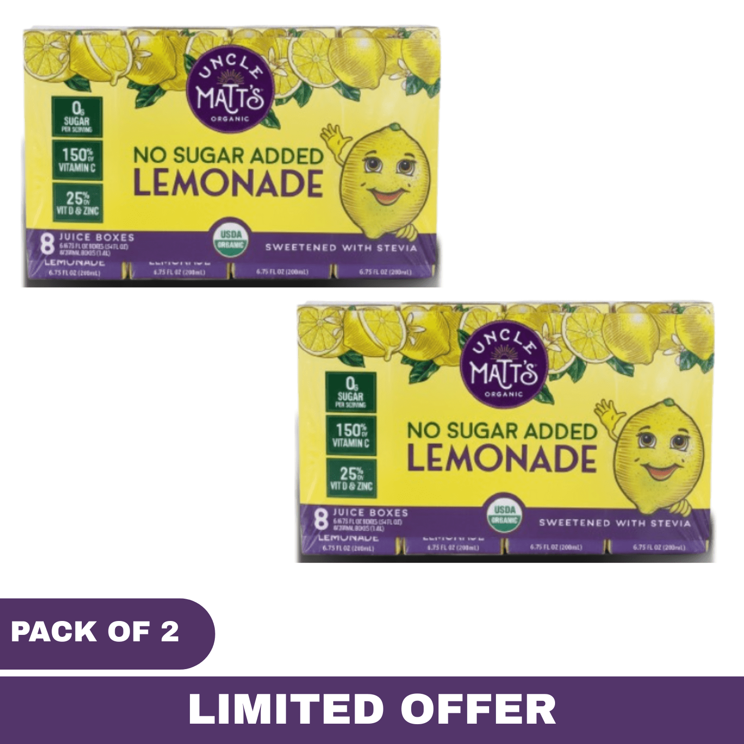 Uncle Matt's Organic No Sugar Added Lemonade Juice Boxes, Pack of 2 🍋🥤 ...