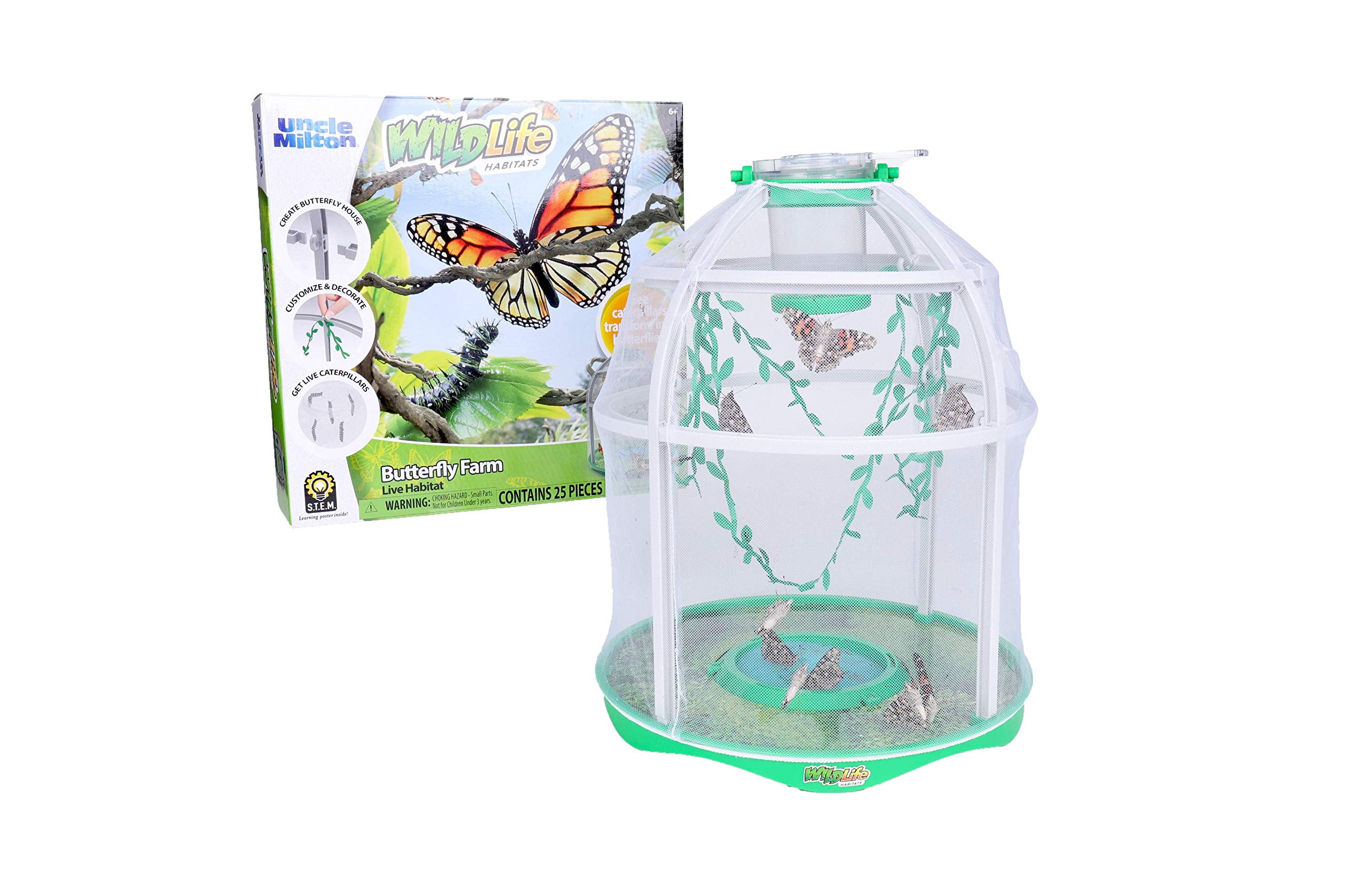 Uncle Milton Butterfly Farm OIF8 Live Habitat - Observe Caterpillars Transform Into Butterflies ...