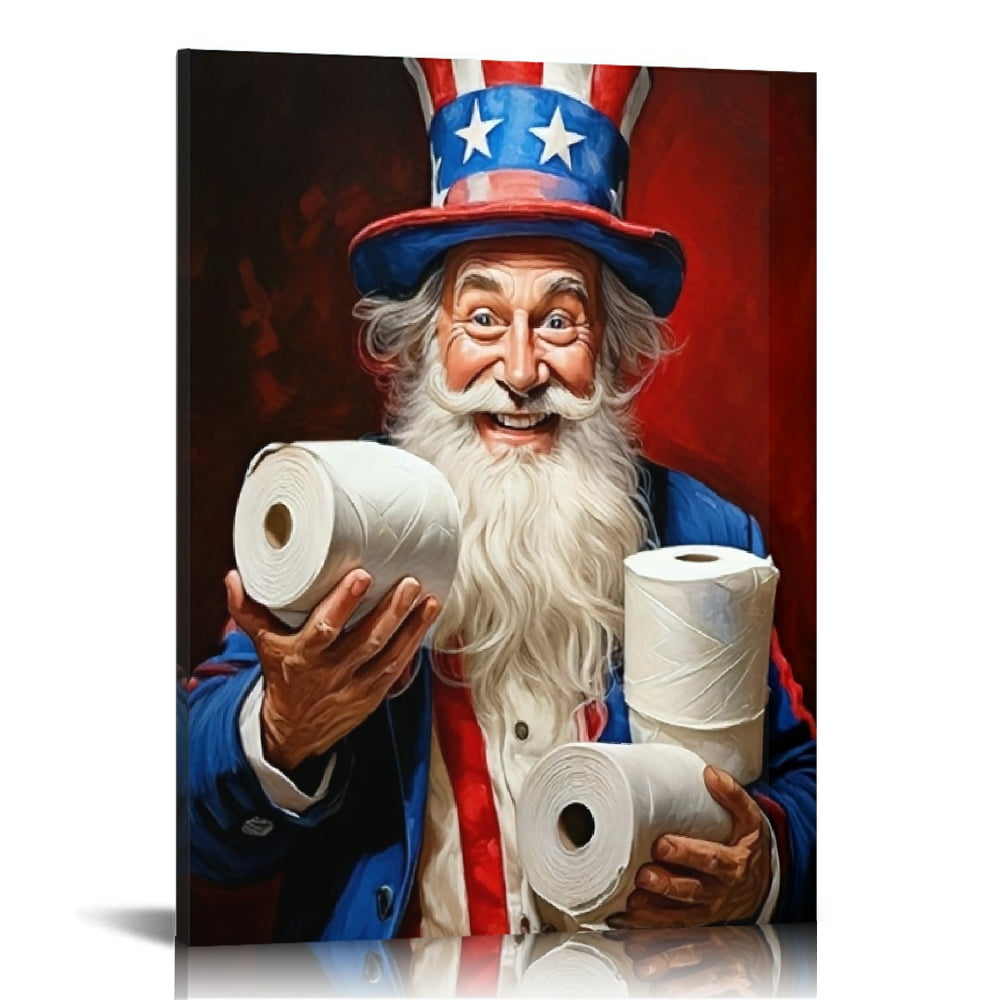 Uncle Sam 4th of July Humor Wall Art Canvas Print Wooden Framed Toilet ...