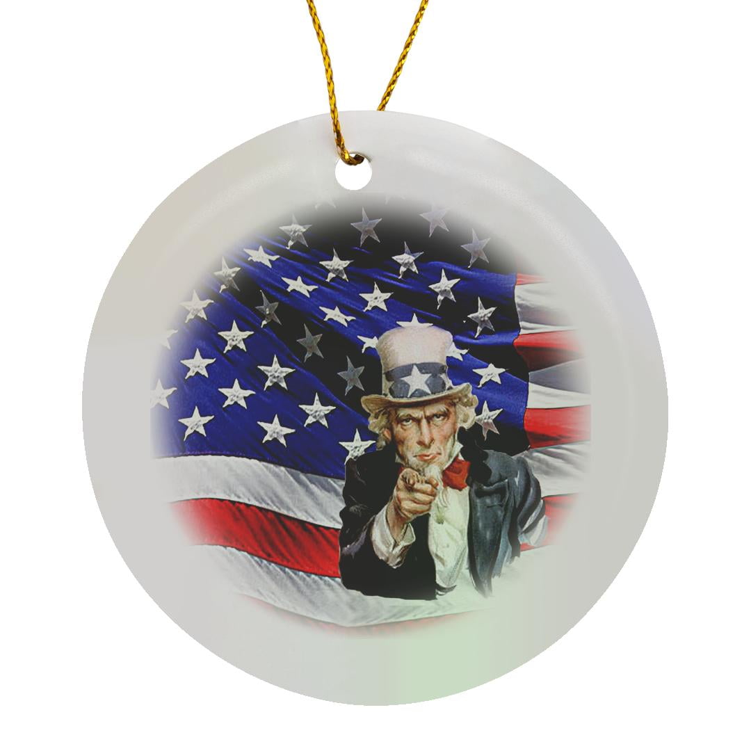 Uncle Sam And The American Flag, Circle Porcelain Ornament - Walmart.com