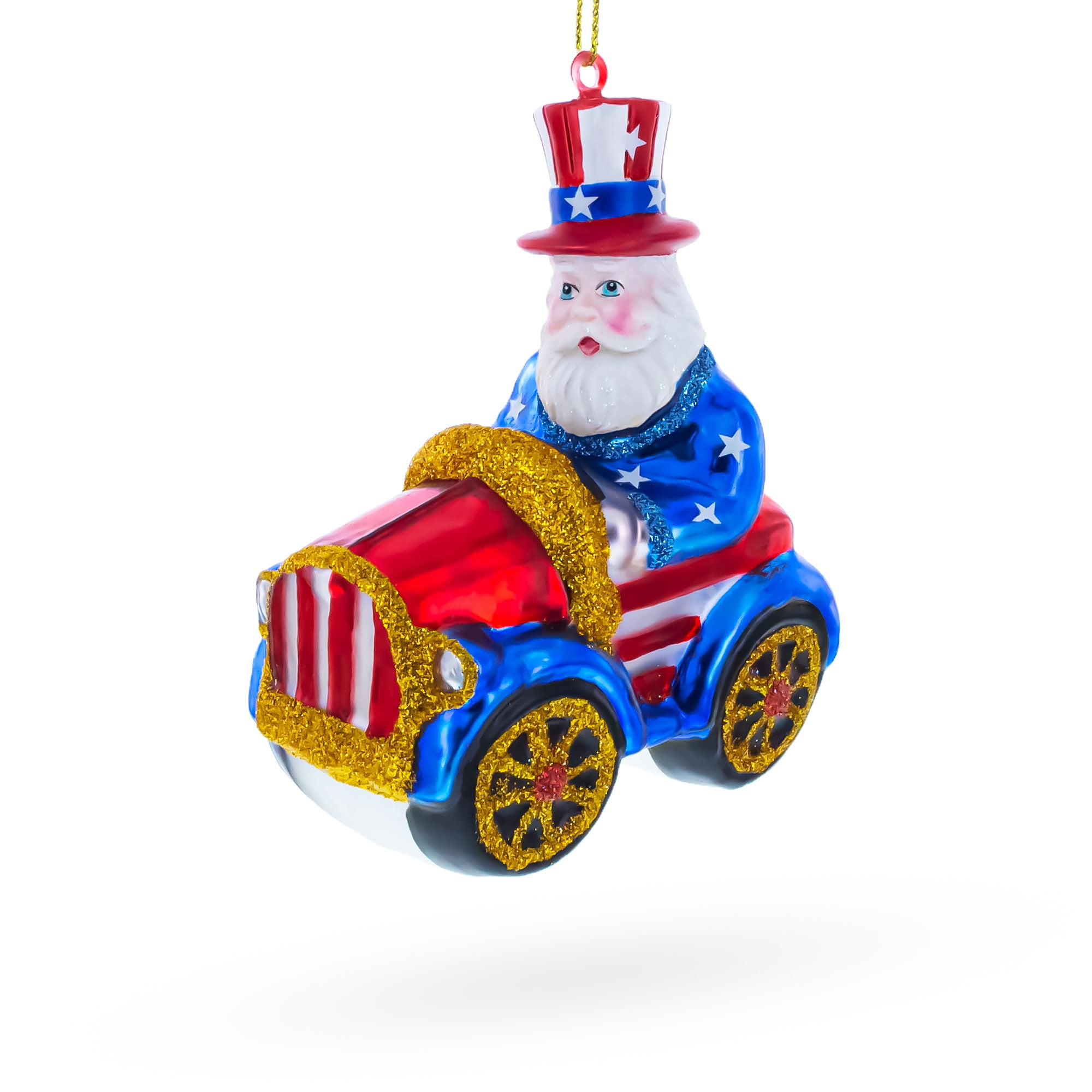 Uncle Sam Santa Driving a Car Glass Christmas Ornament - Walmart.com