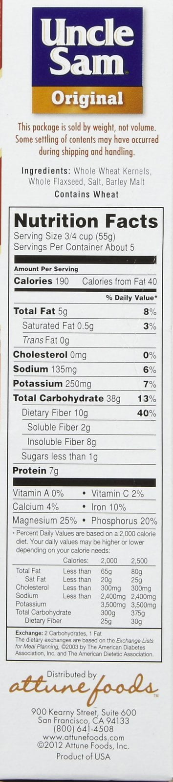 Uncle Sam Toasted AJH3 Whole Wheat Berry Flakes and Flaxseed Original ...