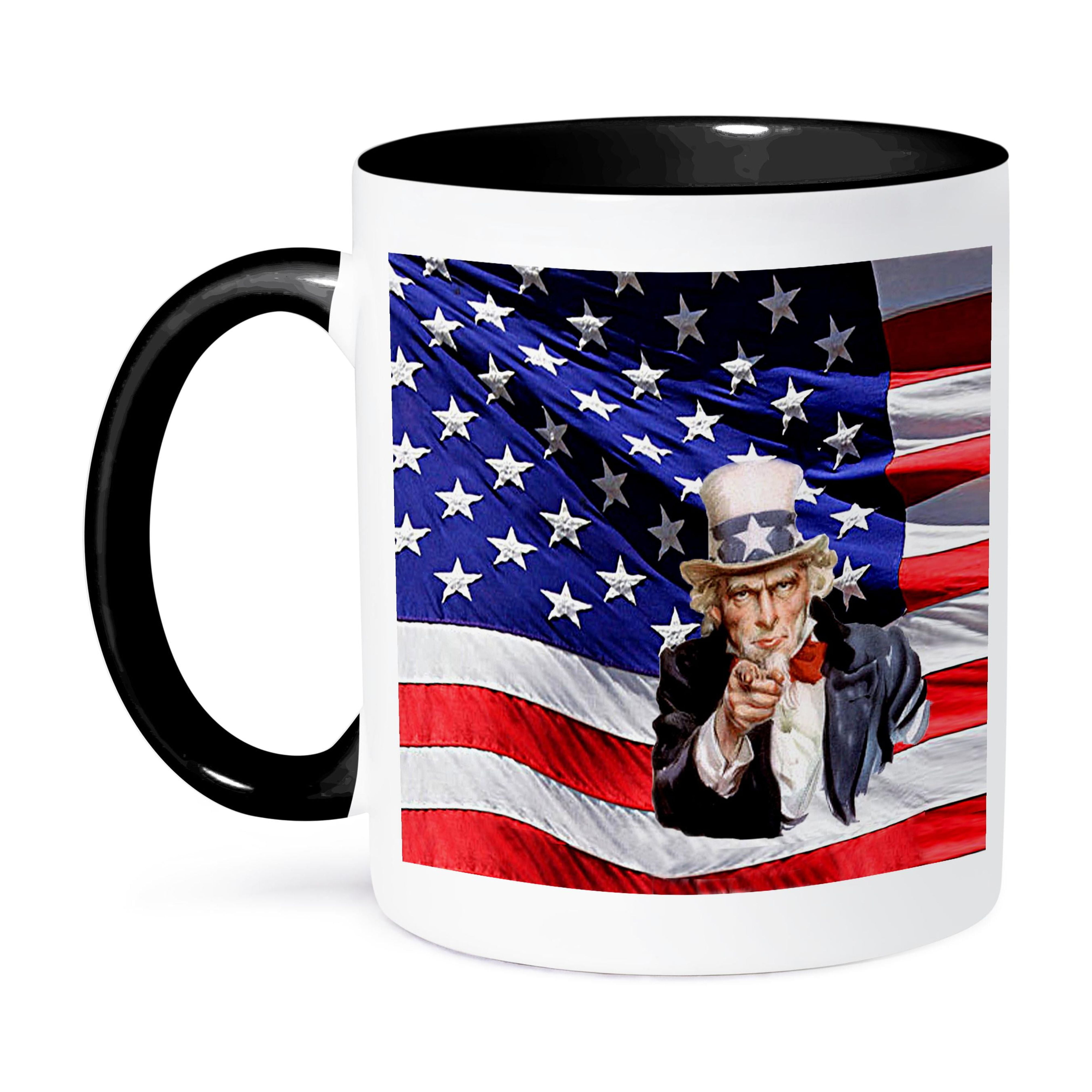 3dRose, Uncle Sam and the American Flag, 15oz Two-Tone Black Mug ...