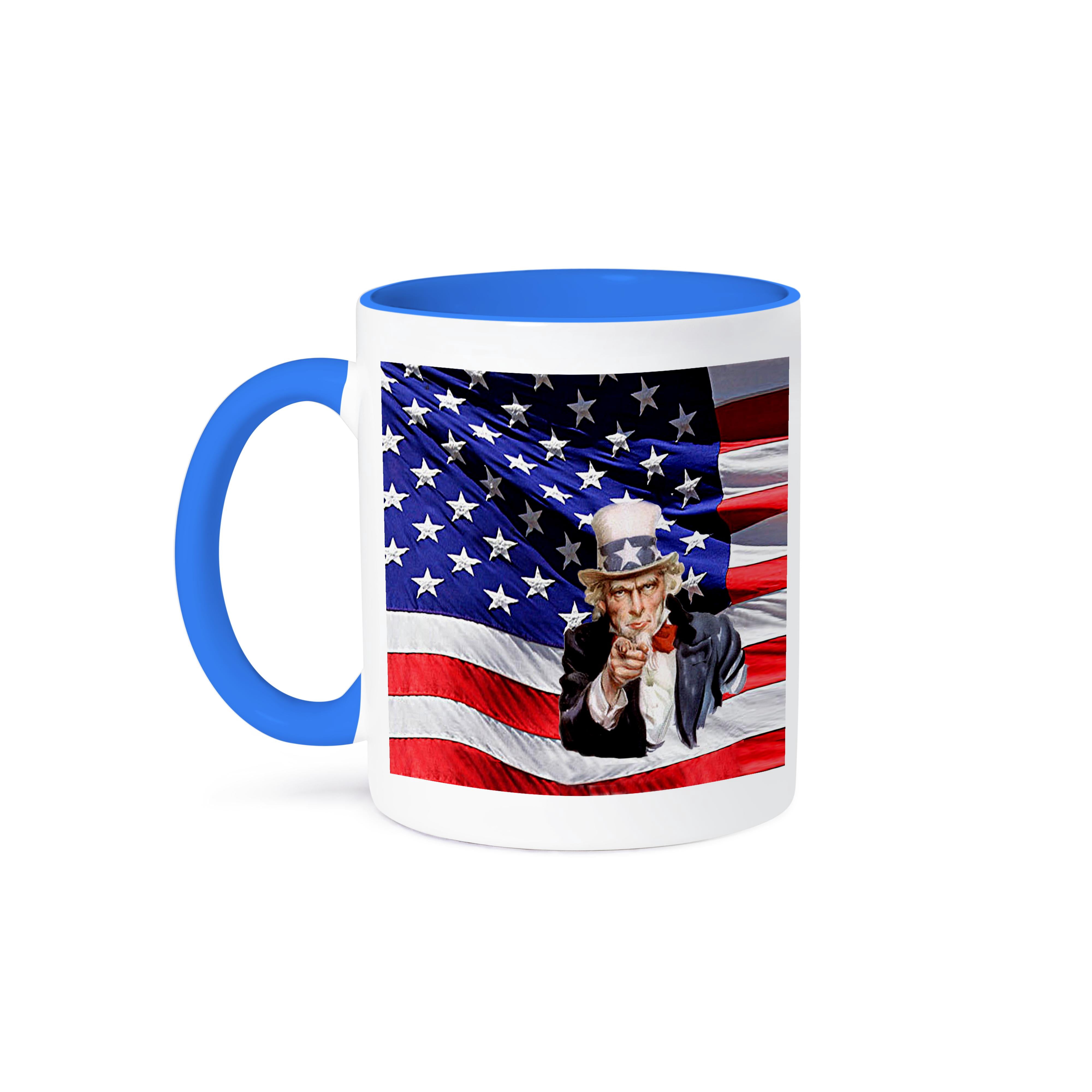 3dRose, Uncle Sam and the American Flag, 15oz Two-Tone Blue Mug ...