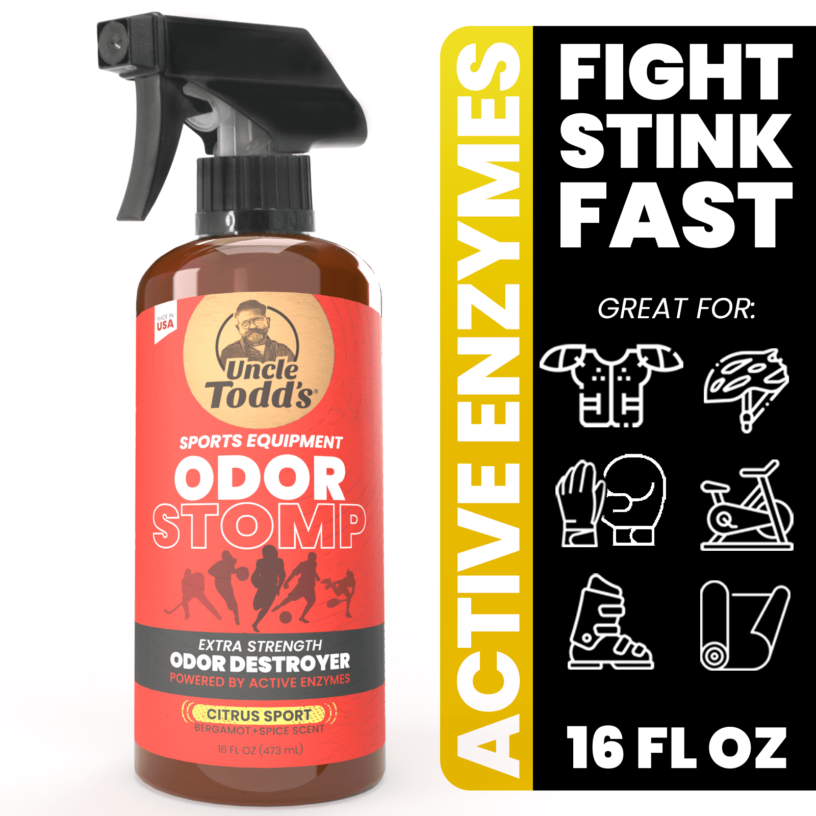 Uncle Todd's Odor Stomp for Sports Equipment Odor Eliminator Spray, 16 ...