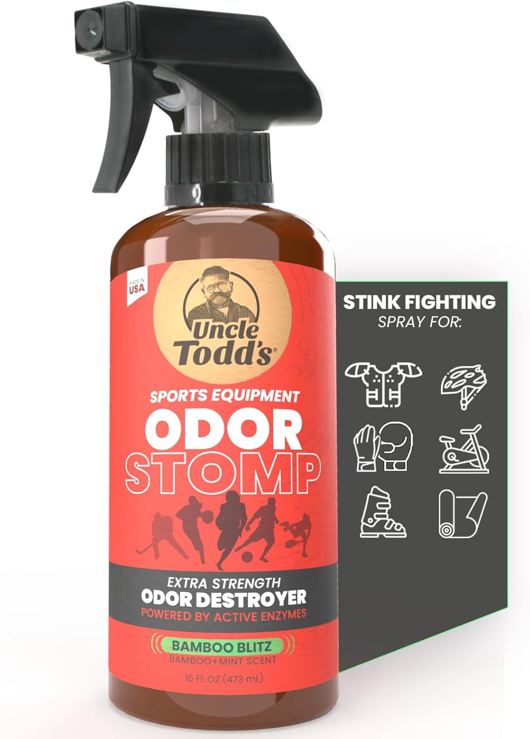 Uncle Todd’s Odor Stomp Sports Equipment Odor Eliminator Spray - Extra ...