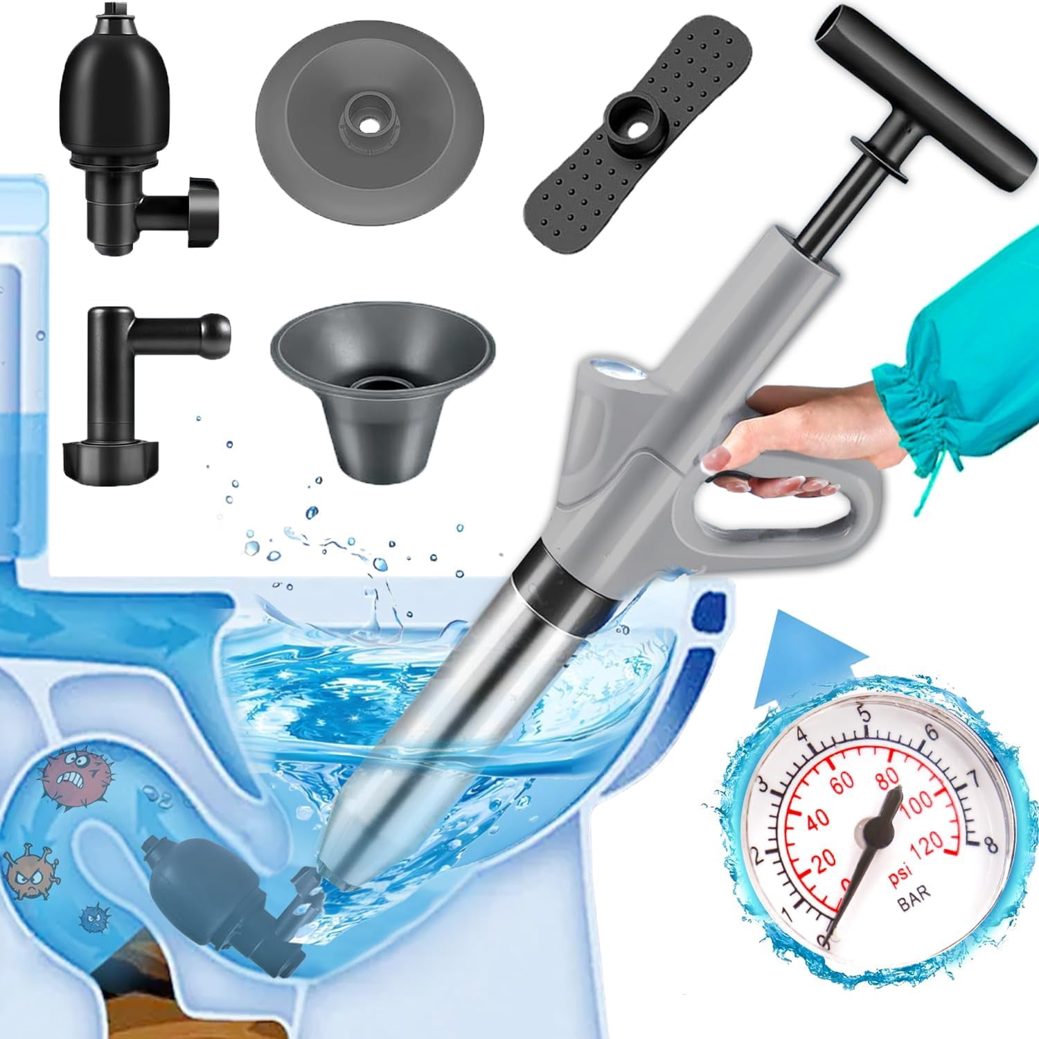 Unclog Toilet Plunger - Drain Clog Remover, High-Pressure Air pump ...