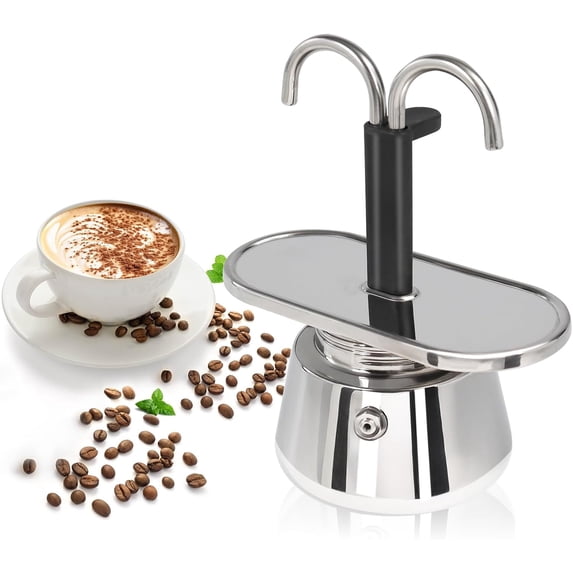 Uncoated 2 Cup Dual Pipe Moka Pot 304 Thickened Stainless Steel Mini ...