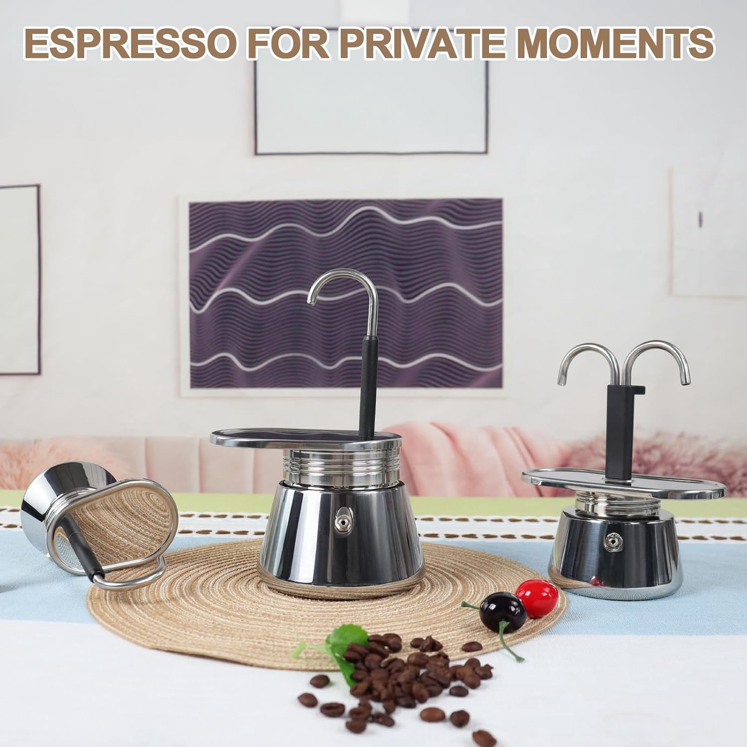 Uncoated 4 Cup Single Tube Moka Pot 304 Thickened Stainless Steel Mini ...