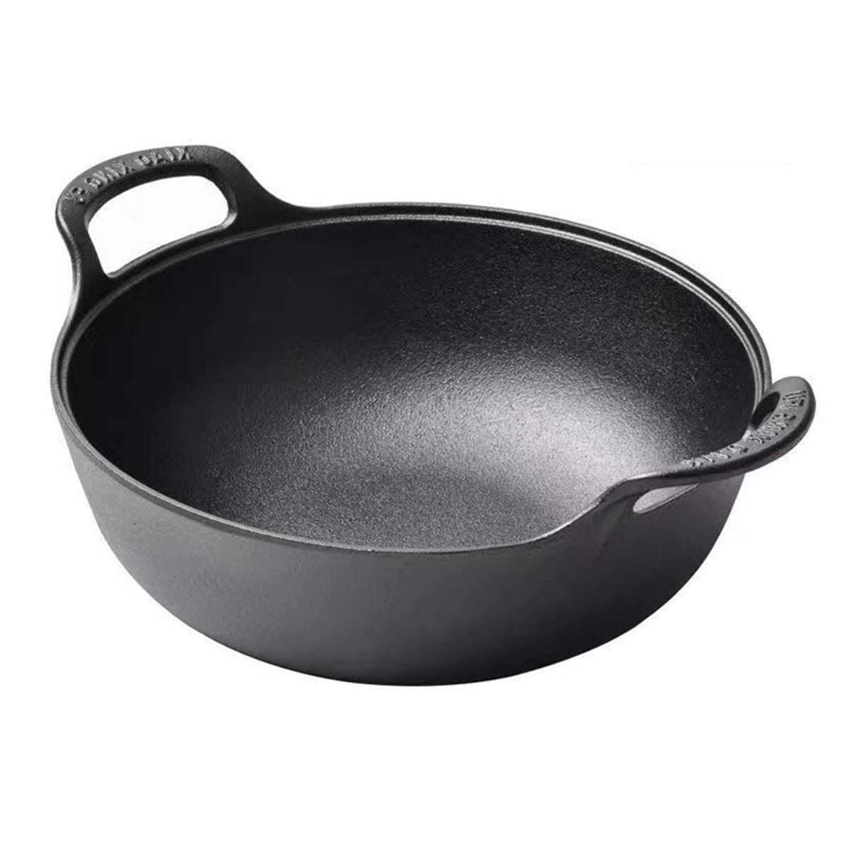 Uncoated Cast Iron Wok Dual Handle Flat Bottom Non-stick Pots with ...