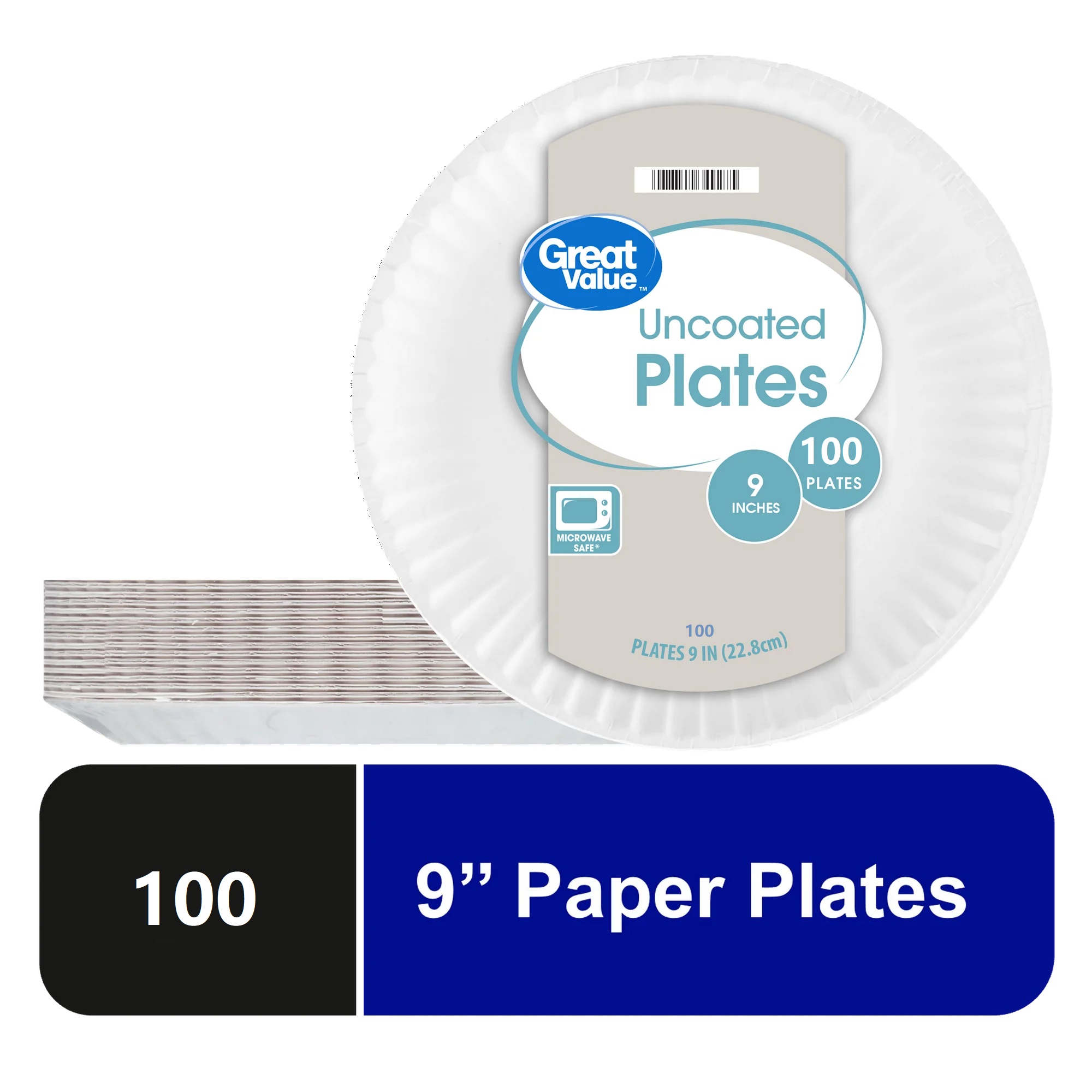 Uncoated Round Paper Plates, 9 inch, 100 count - Walmart.com
