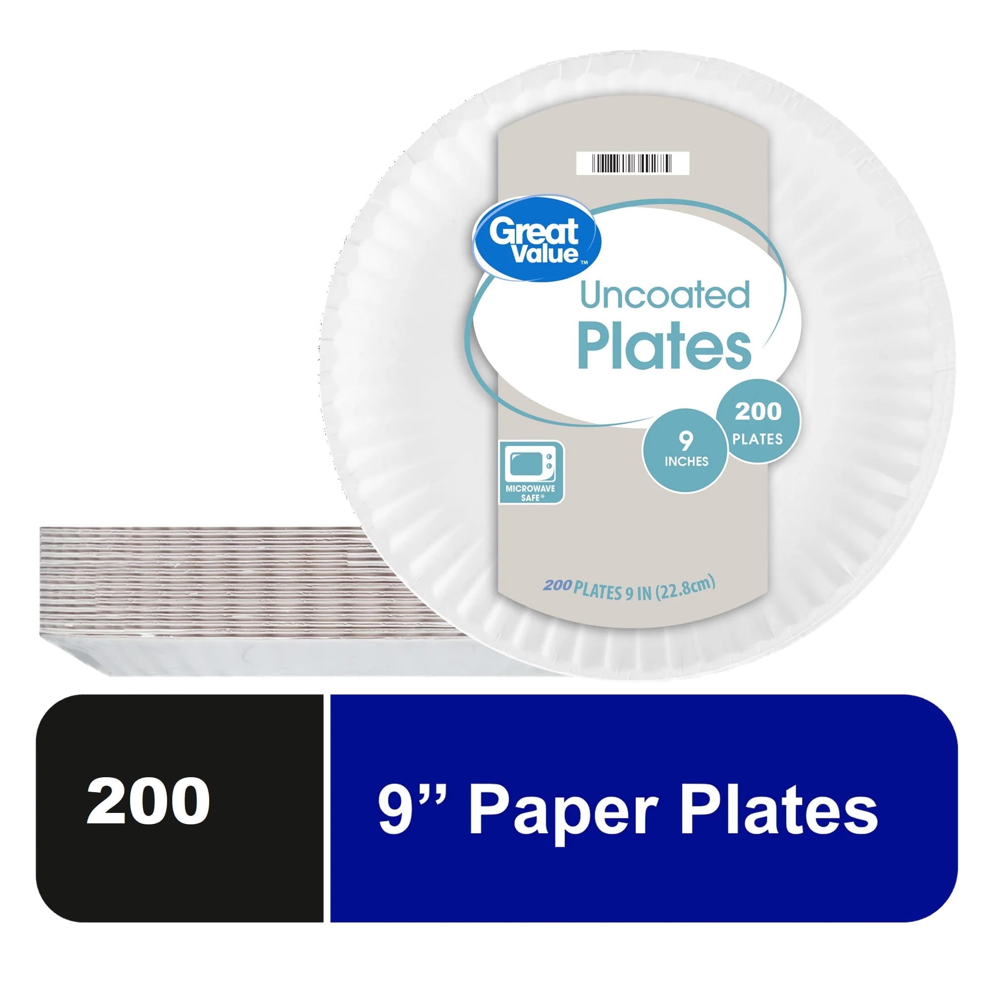 Uncoated Round Paper Plates, 9 inch, 200 count - Walmart.com