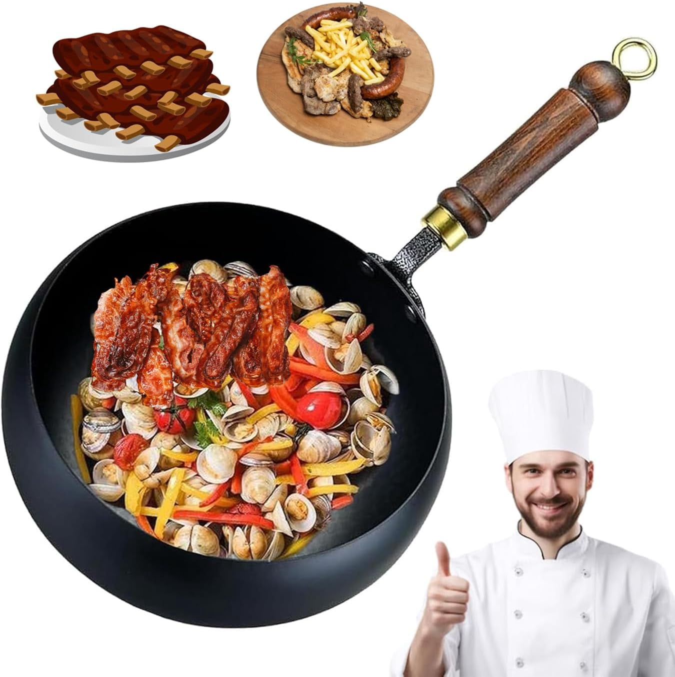 Uncoated Thick Iron Pot - 9.4 Inch Japanese Iron Pan, Hand-Forged Cast ...