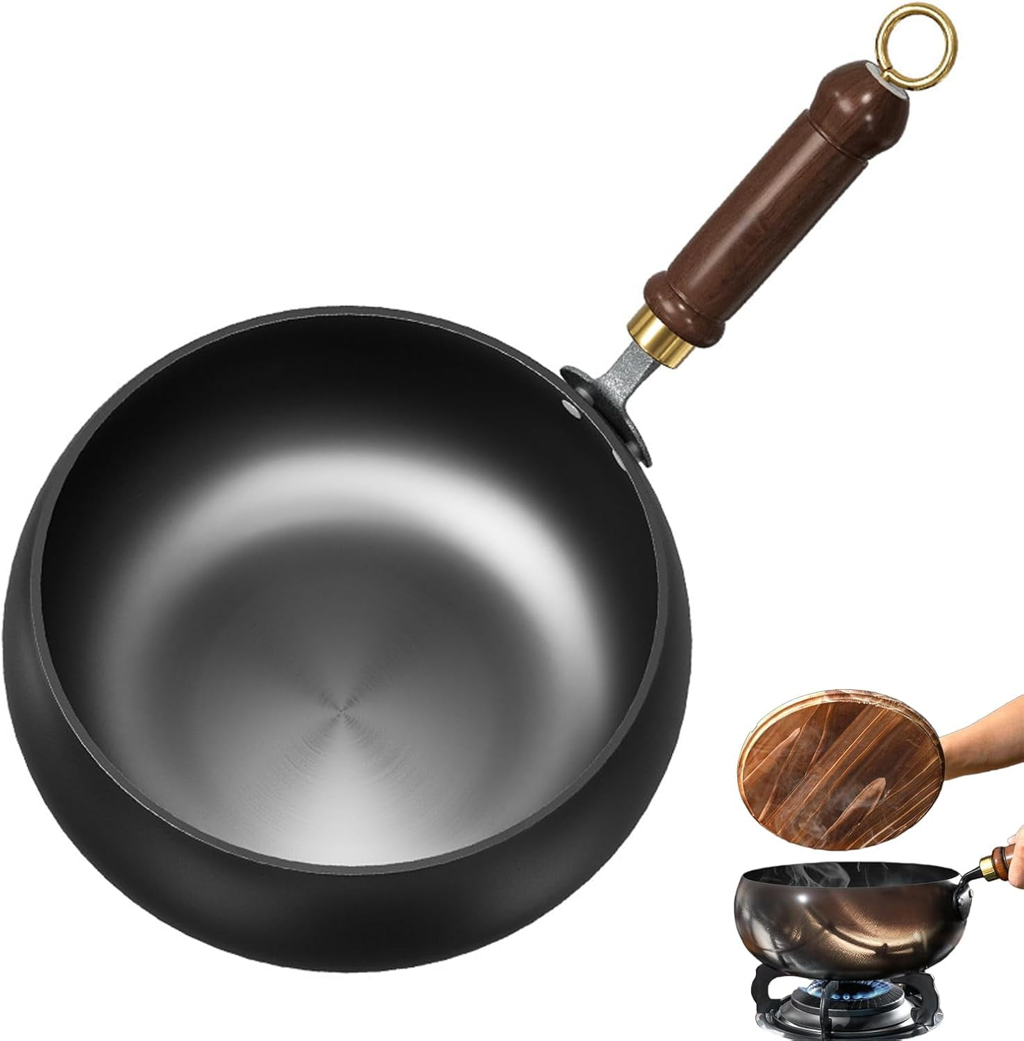 Uncoated Thick Iron Pot, Japanese Iron Pan, Hand-Forged Non-Stick Stir ...