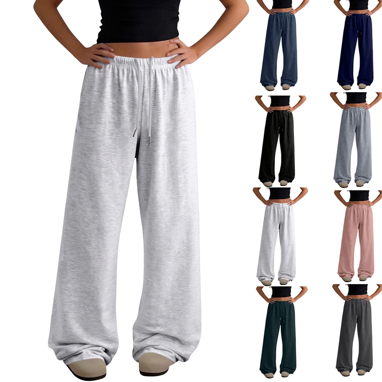 Uncuffed Pants for Women High Waisted Baggy Sweatpants Drawstring ...
