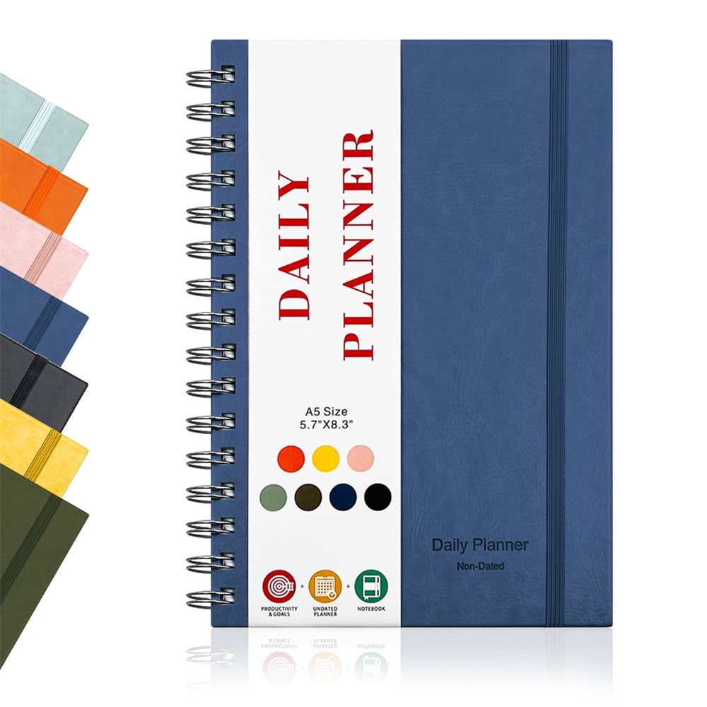 Undated Daily Planner,Spiral Bound Planner Notebook with Hourly ...