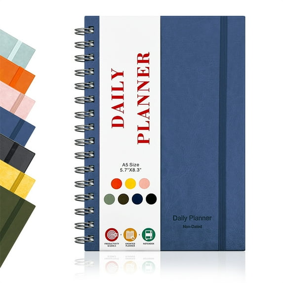 Undated Daily Planner,Spiral Bound Planner Notebook with Hourly ...