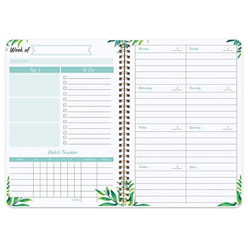 Undated Weekly Planner - Greenery To Do List Notebook, A5 Organizer for ...