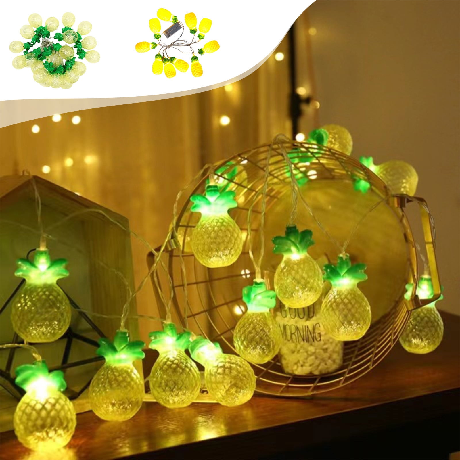 Under 10,78.7-Inch LED Pineapple String Lights, Party Ambient Lights, Battery-Powered Fruit ...