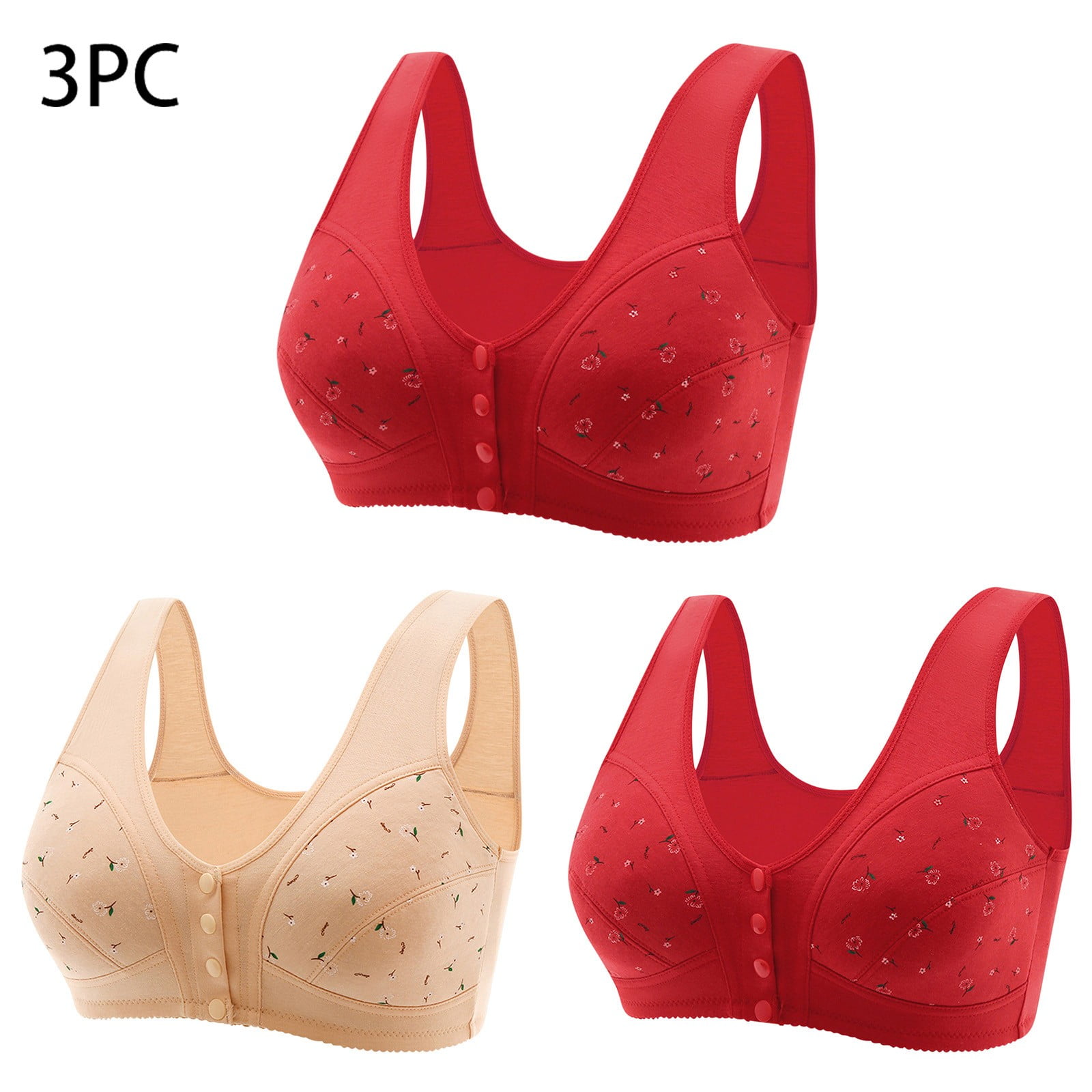 Rciityk 3PC Women's Plus Size Front Closure Bras Full Coverages No ...