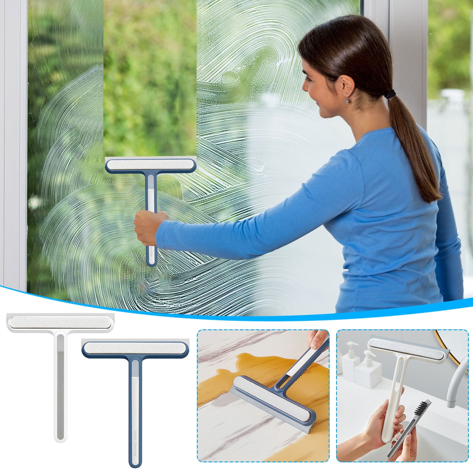 Under 10, Multi-Purpose 3-in-1 Glass Cleaning Brush with Ergonomic ...