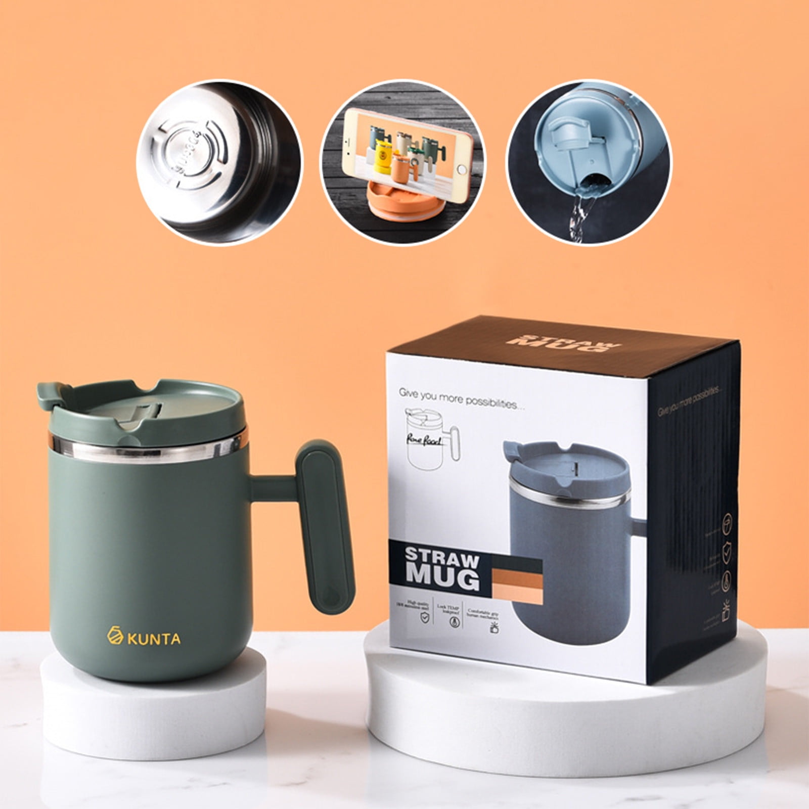 Under 10, Stainless Steel Mug, Insulated Travel Mug, 450ml Double-Walled, Lid & Handle, Office ...