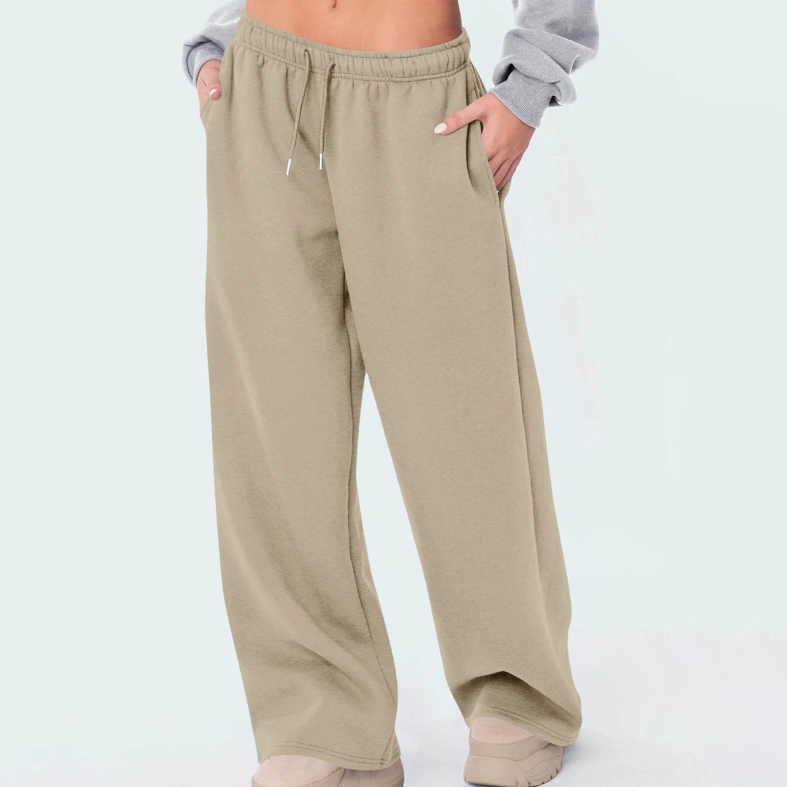 Under 10,Women'S Elastic Lace-Up Casual Solid Color High-Waisted Wide ...