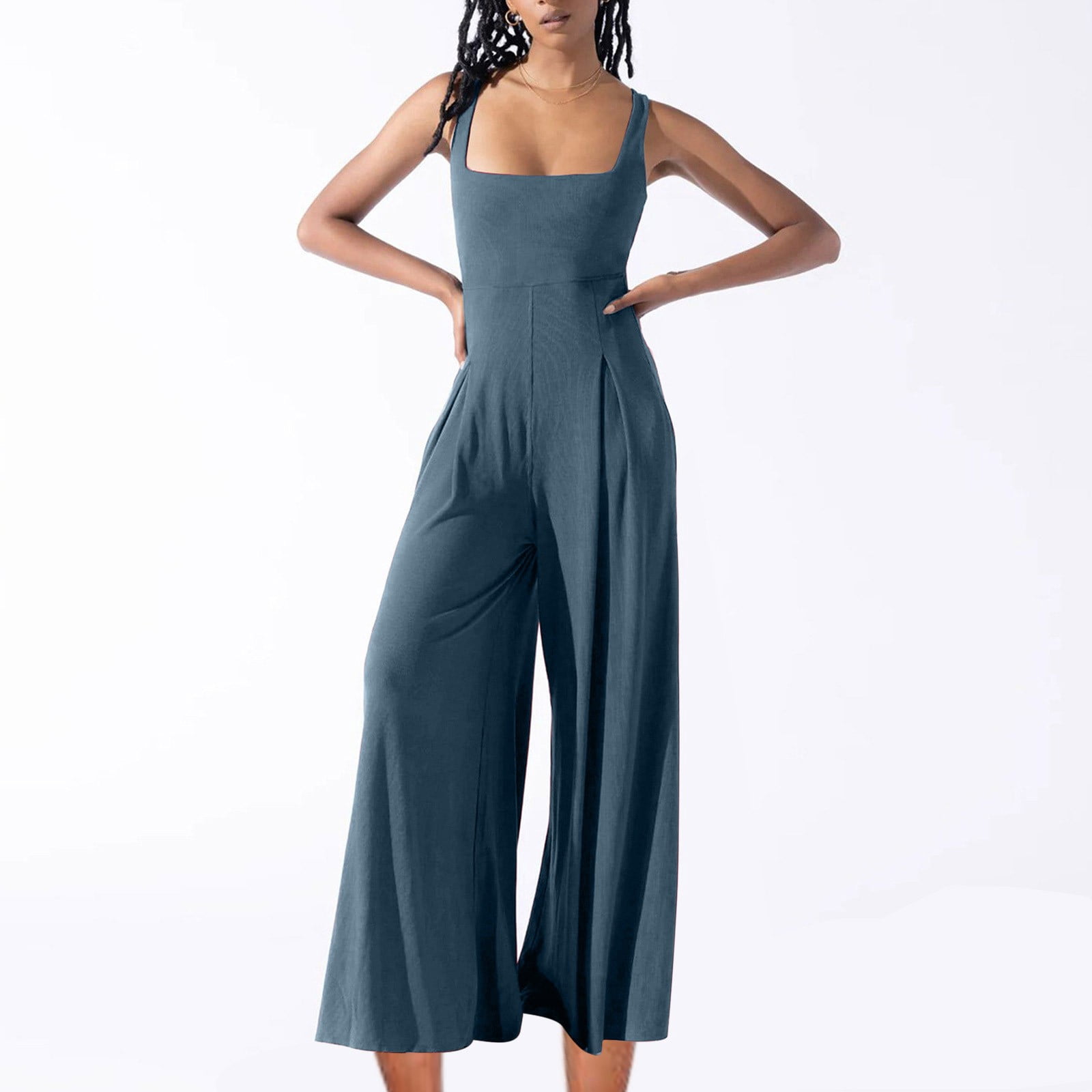 Under 10, Women's Loose Jumpsuit, Solid Color Wide-Leg Casual Design ...