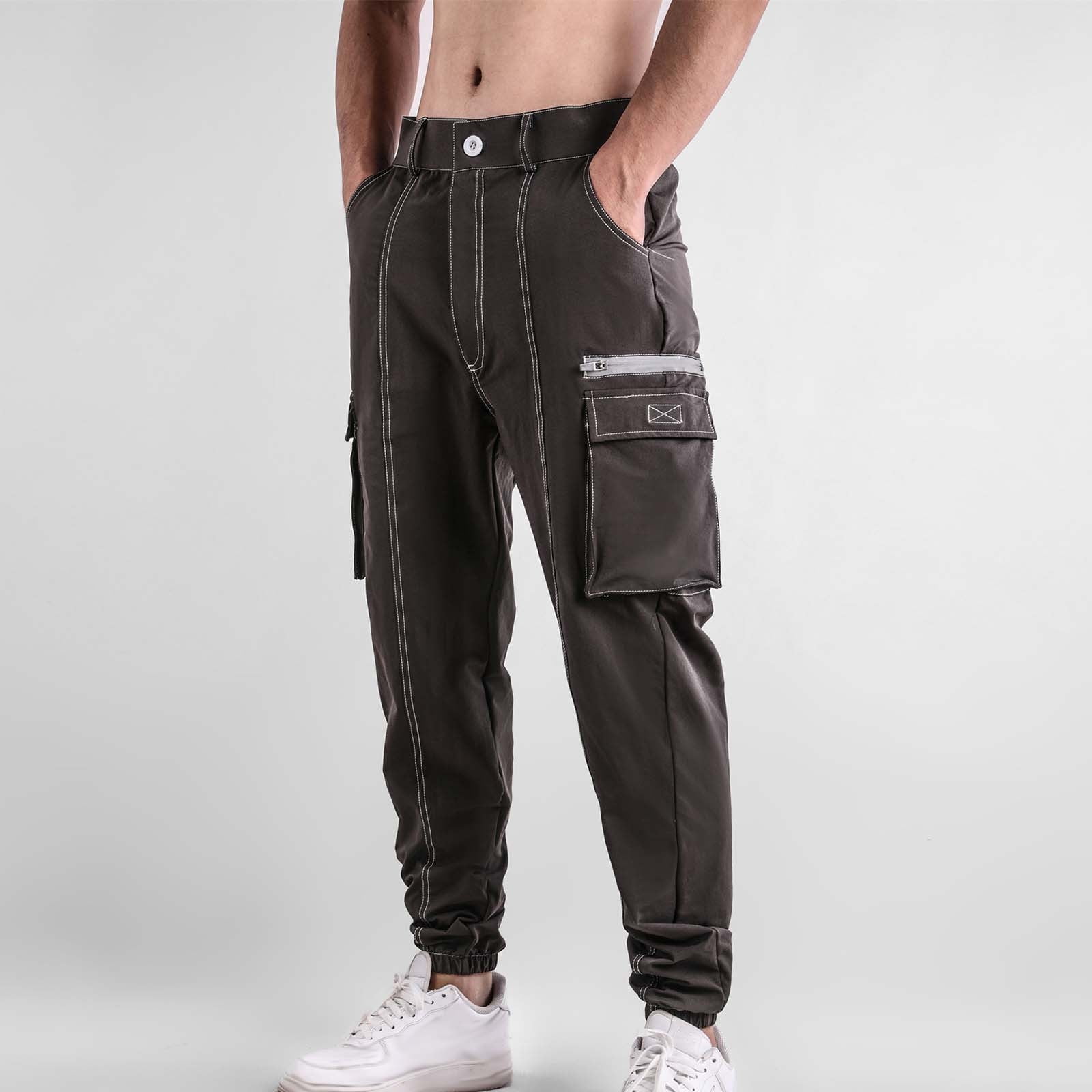 Under 10 dollars! Men's Cargo Pants Jogger Button Waist Multi Pocket ...