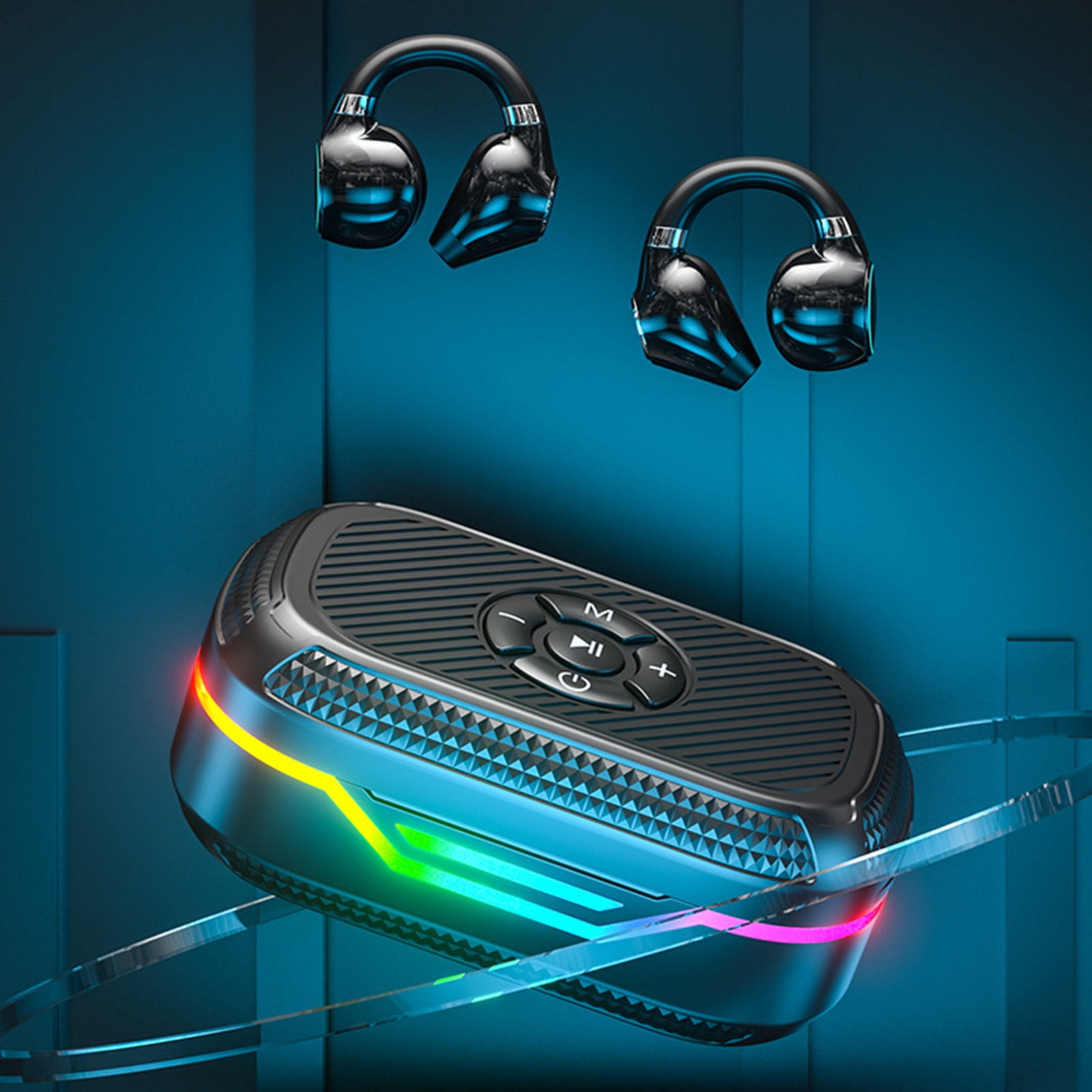 Under 25, Wireless Bluetooth Earphone Clip Style – RGB Light Effect, Built-in Battery, Card Slot ...