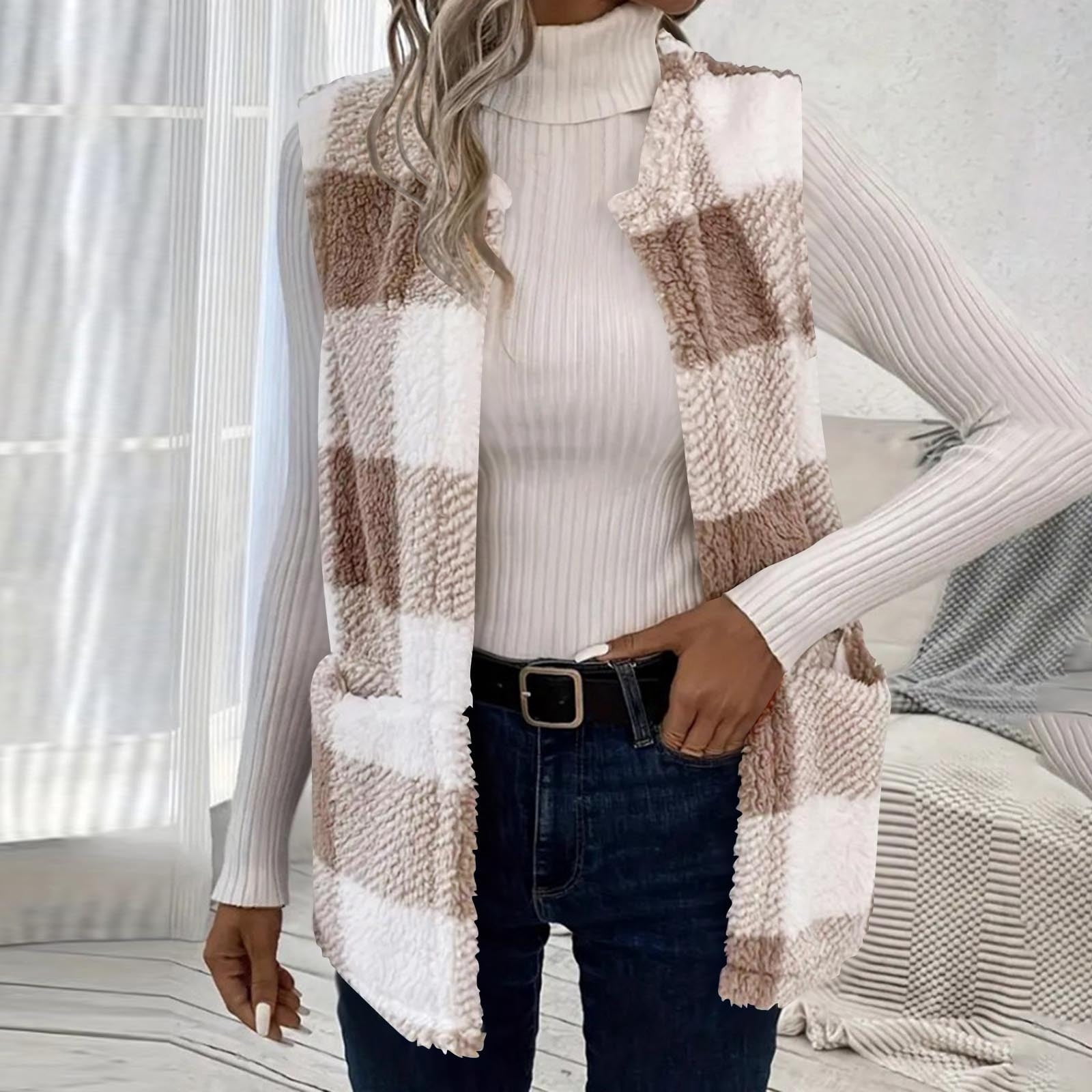 Under5 EGNMCR Long Plaid Vest for Women Fall Winter Trench Coat ...