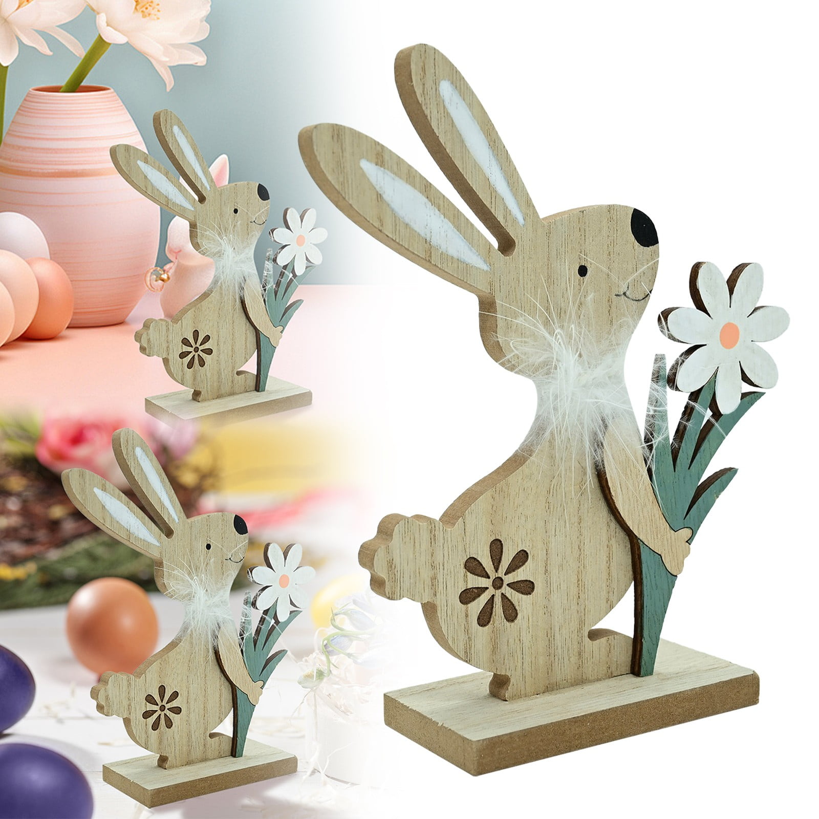 Under $5 Easter Bunny Ornaments, Aurlik Easter Wooden Bunny Standing ...