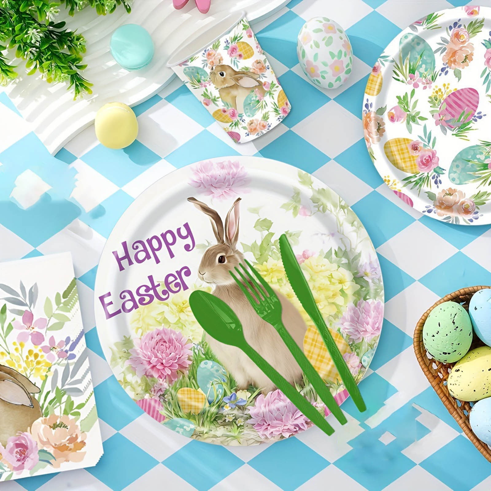 Under $5 Easter Table Decor Easter Bunny Flower Theme Party Tissue ...