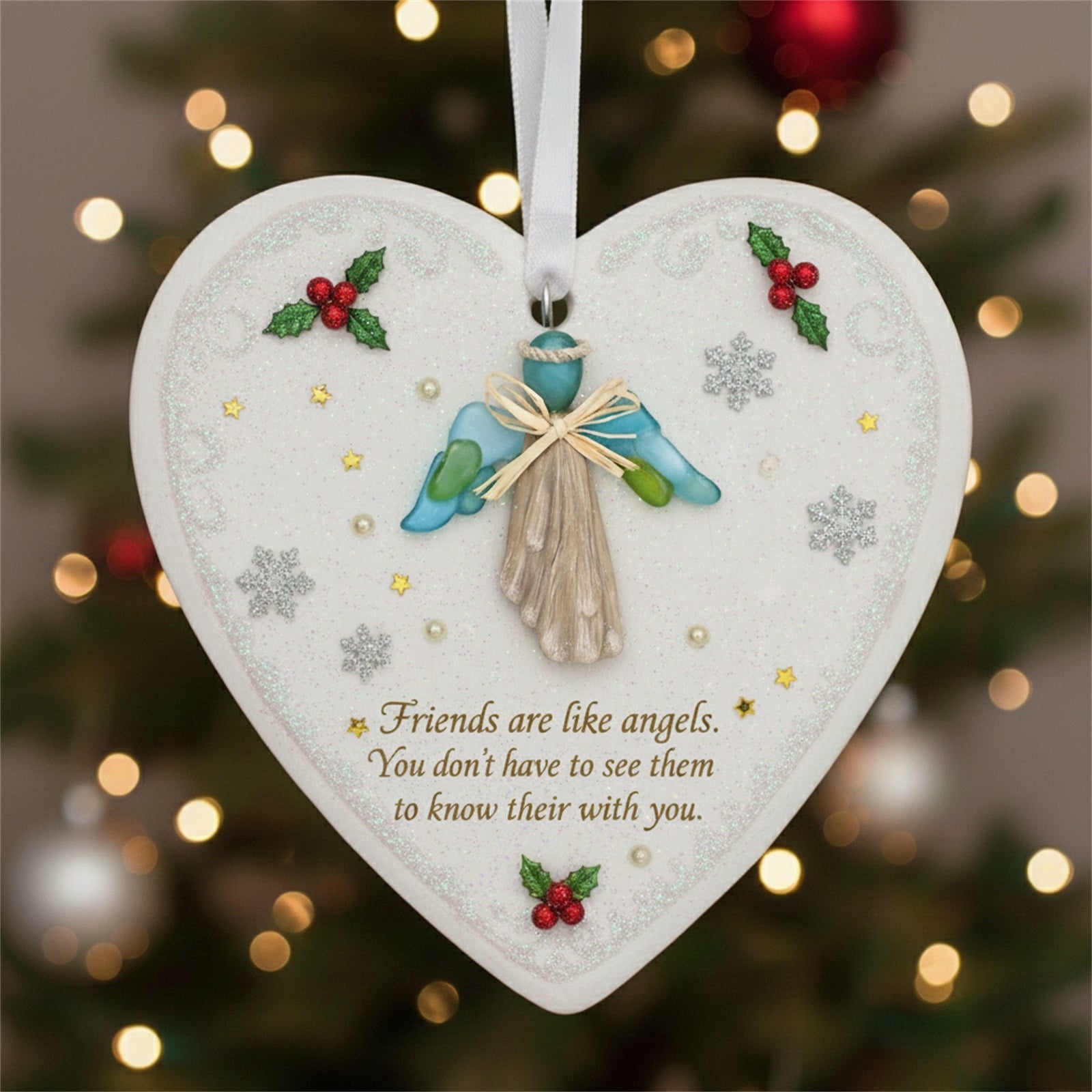 Under 5 Vggrvlo Heart Shaped Sea Glass Art Christmas Tree Decorations ...