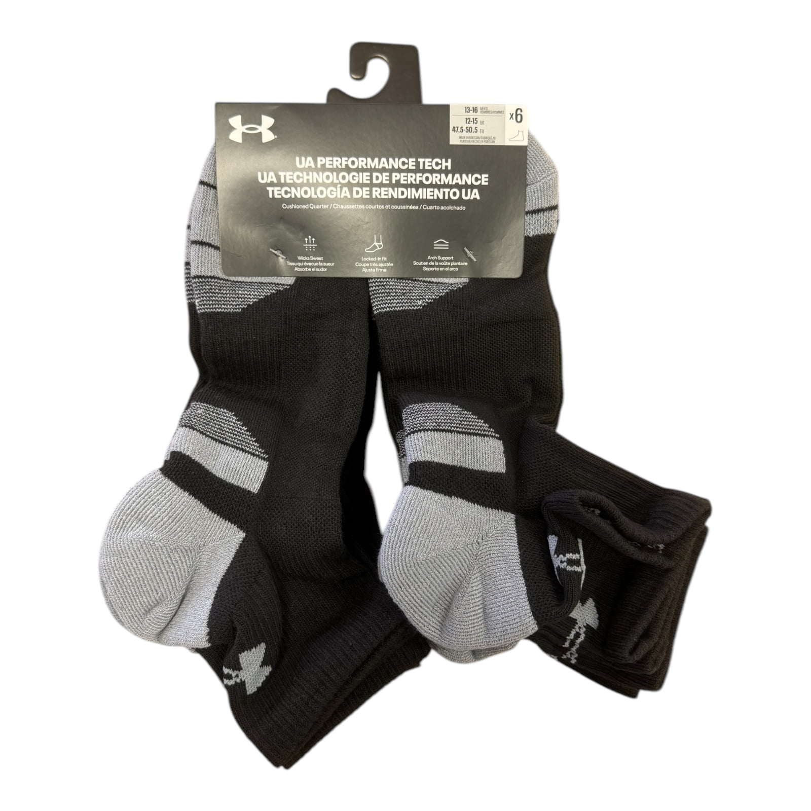 Under Armour 6 Pack Tech Quarter Cut Men's Size 13-16 Black Size XL ...