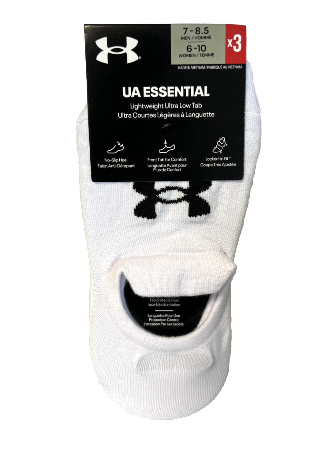 Under Armour Essential Ultra Low Tab Socks, Mulitipairs, White (3 Pairs ...
