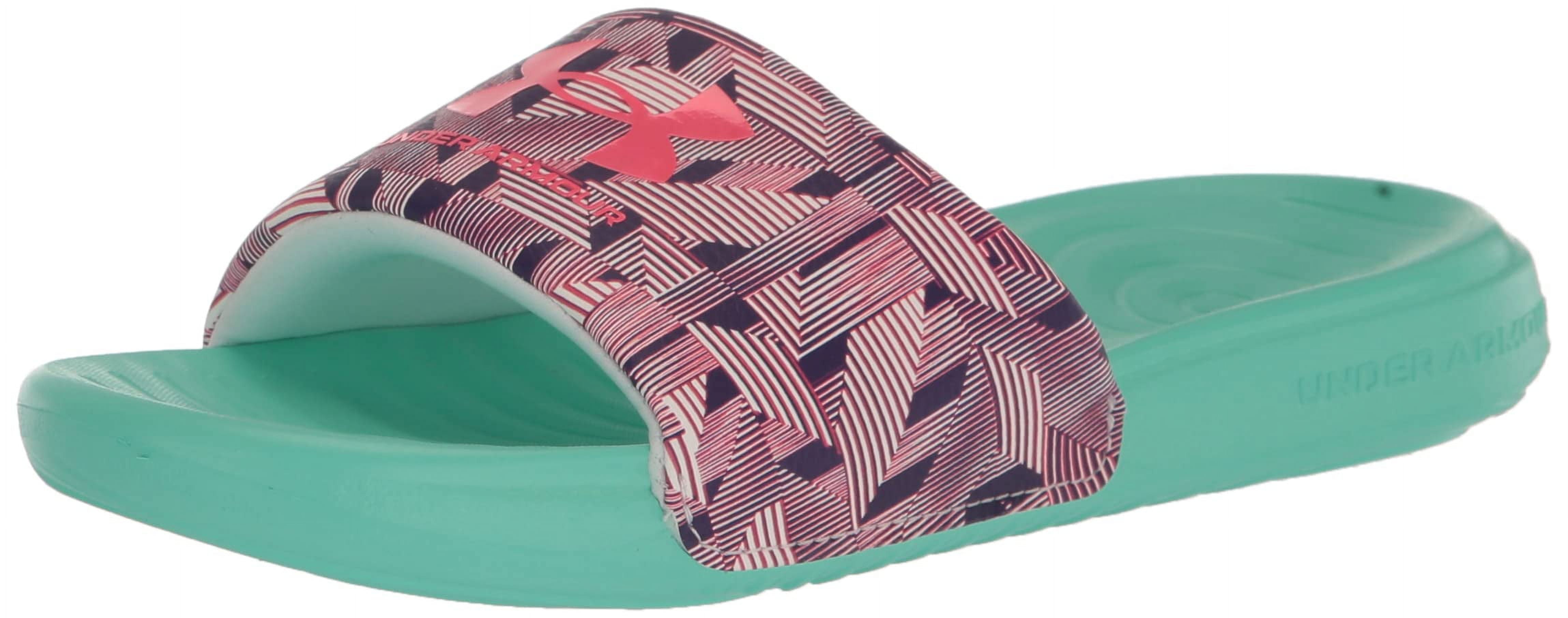 Under Armour Girls Slide Sandal, White/Green/Pink, Size 13, Fixed Strap ...